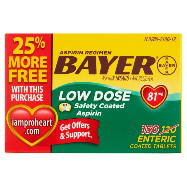 Bayer Aspirin Regimen Enteric Coated Tablets 81 mg, 150 count - Walmart.com