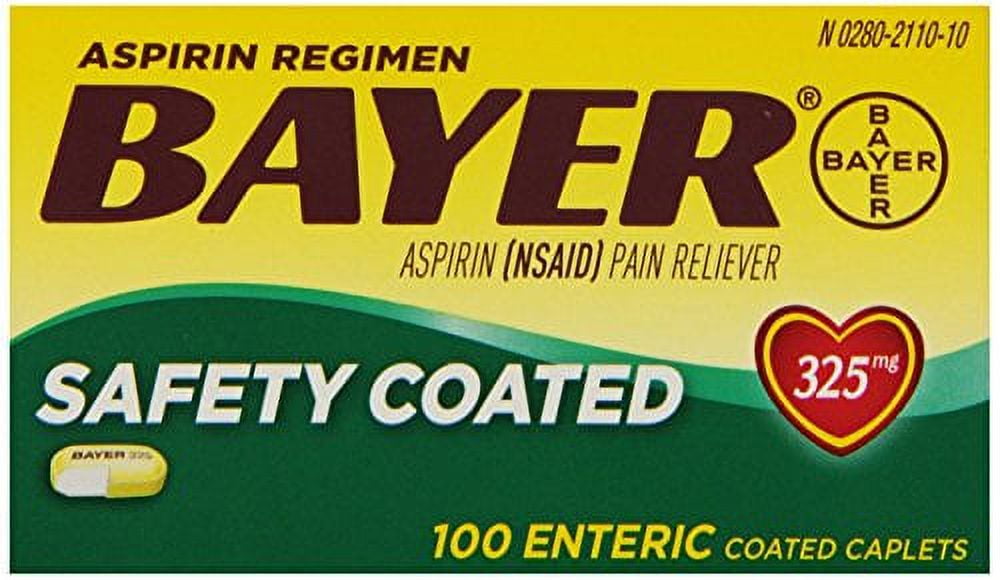 Bayer Aspirin Regimen Pain Relief, Enteric Safety Coated, 100 Caps, 2 ...
