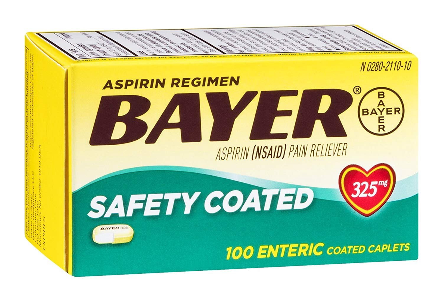 Bayer Aspirin Regimen Pain Relief, Enteric Safety Coated, 100 Caps, 6 ...