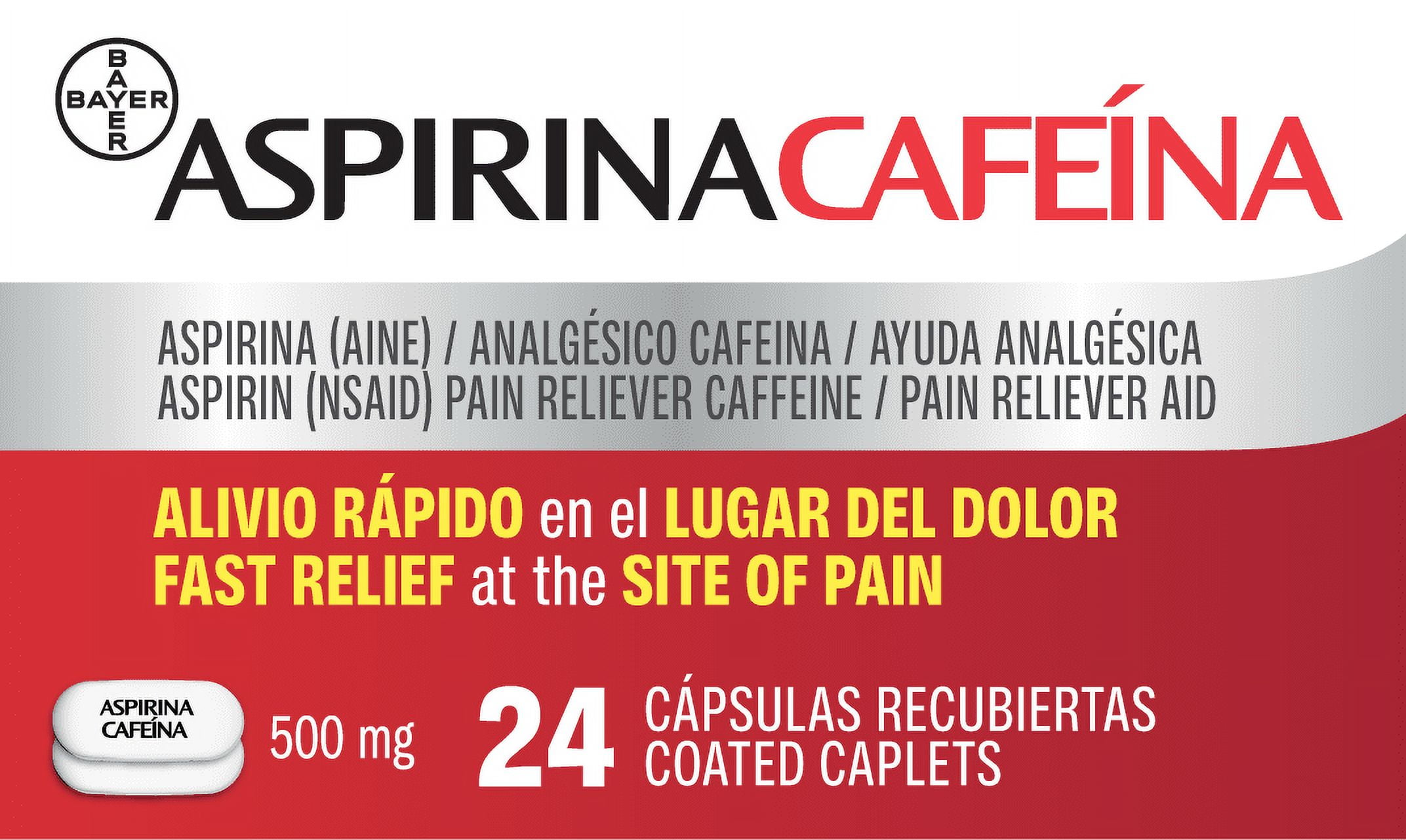 Aspirina Cafeína, Aspirin Plus Caffeine Pain Medicine, 24 Count ...