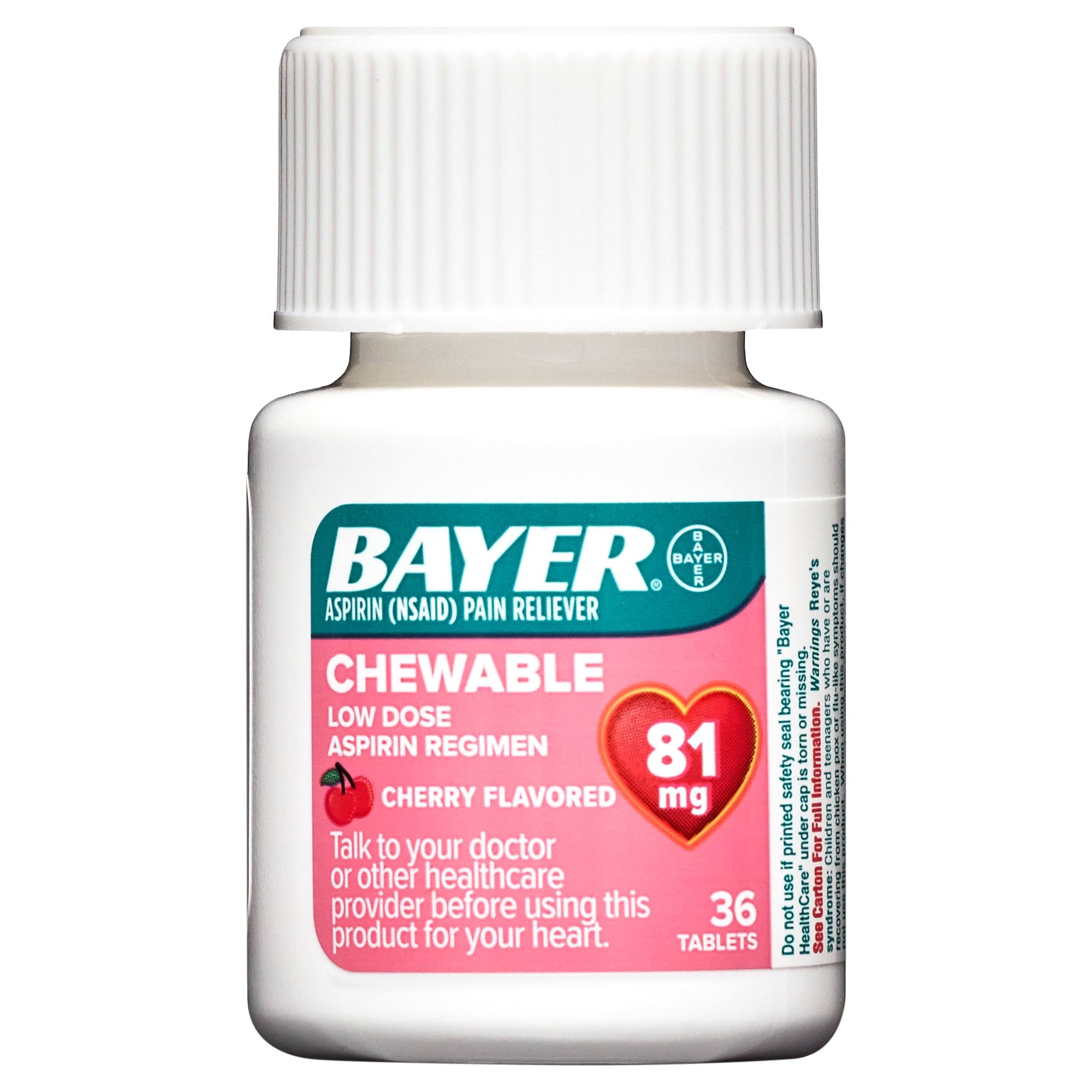 Bayer Chewable Aspirin Regimen Low Dose Pain Reliever Tablets, 81mg ...
