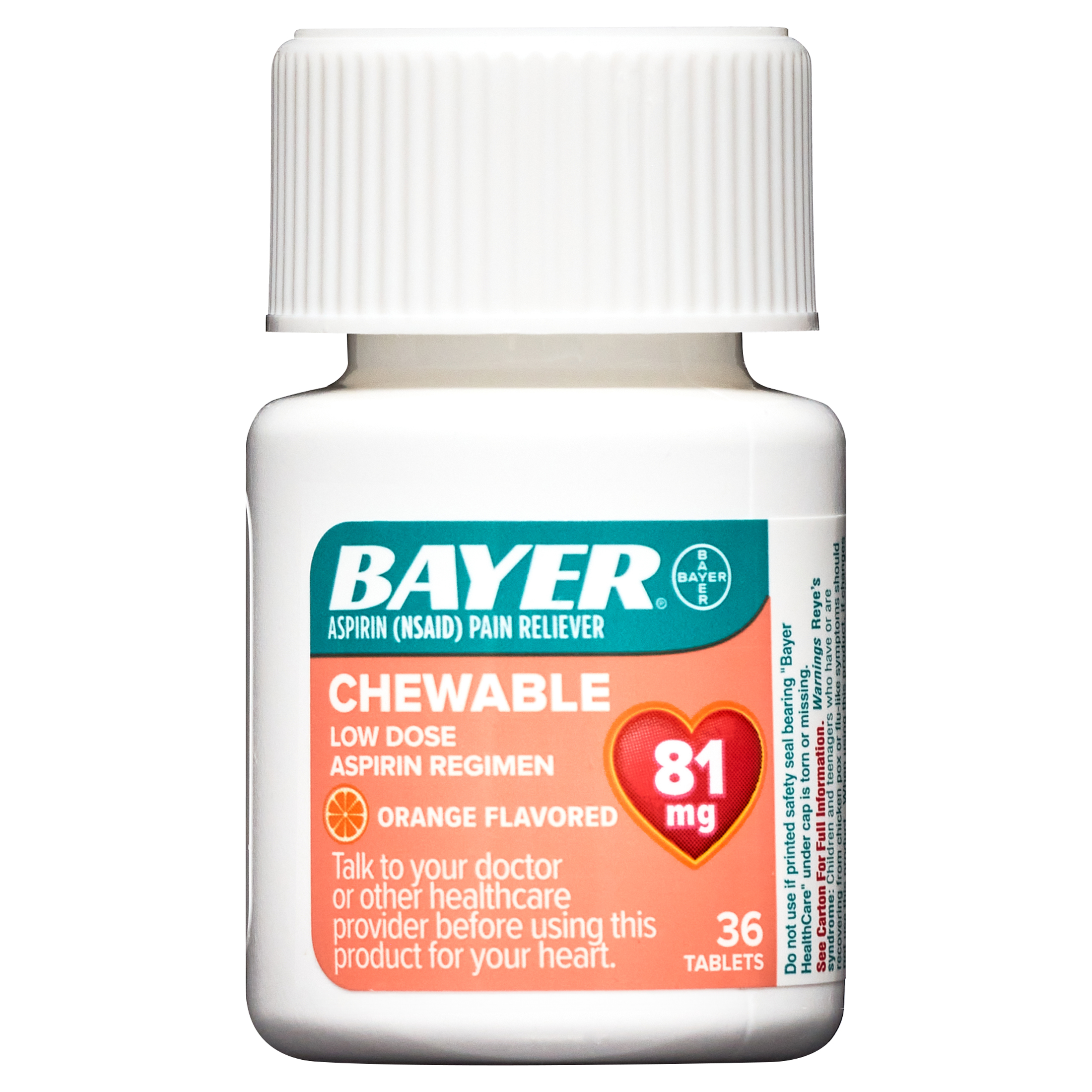 Bayer Chewable Low Dose 'Baby' Aspirin 81 mg Tablets Cherry 36 Tablets ...