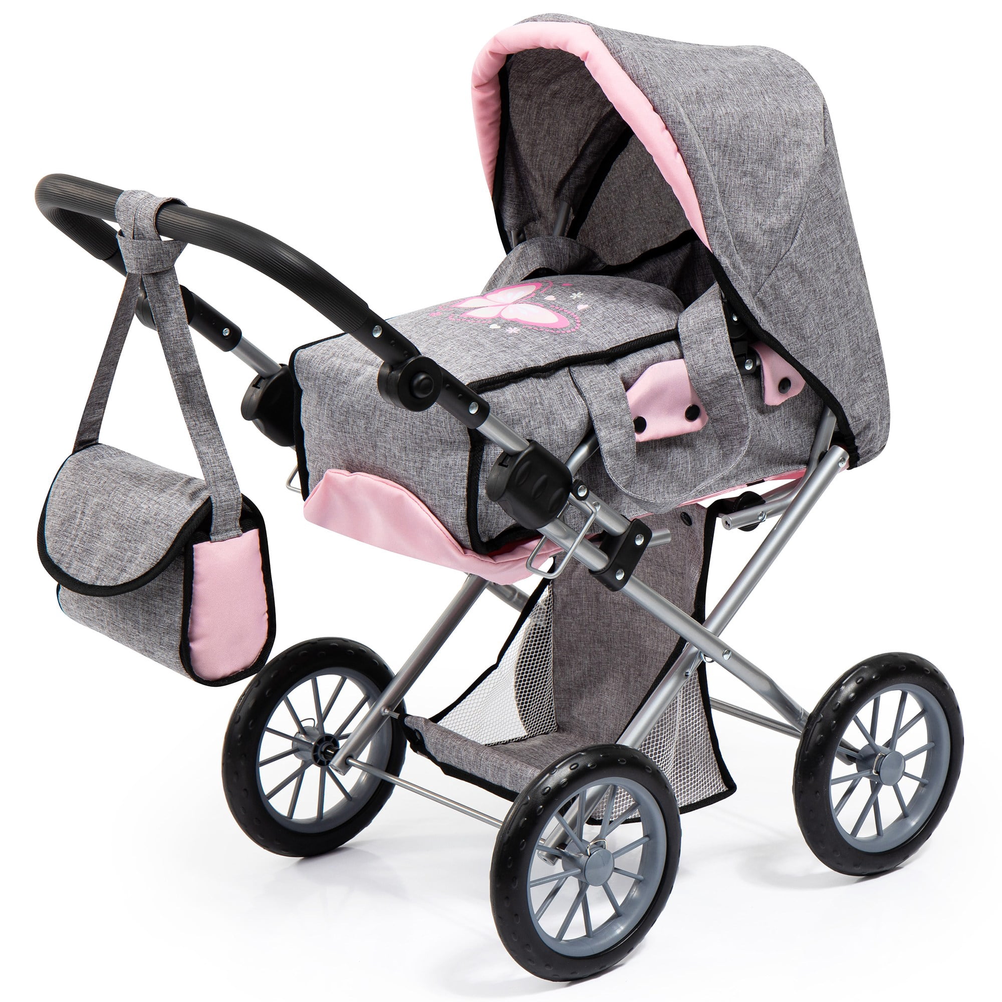 Bayer Design: City Star Doll Pram - Grey-Pink-Butterfly - 2-In-1 ...