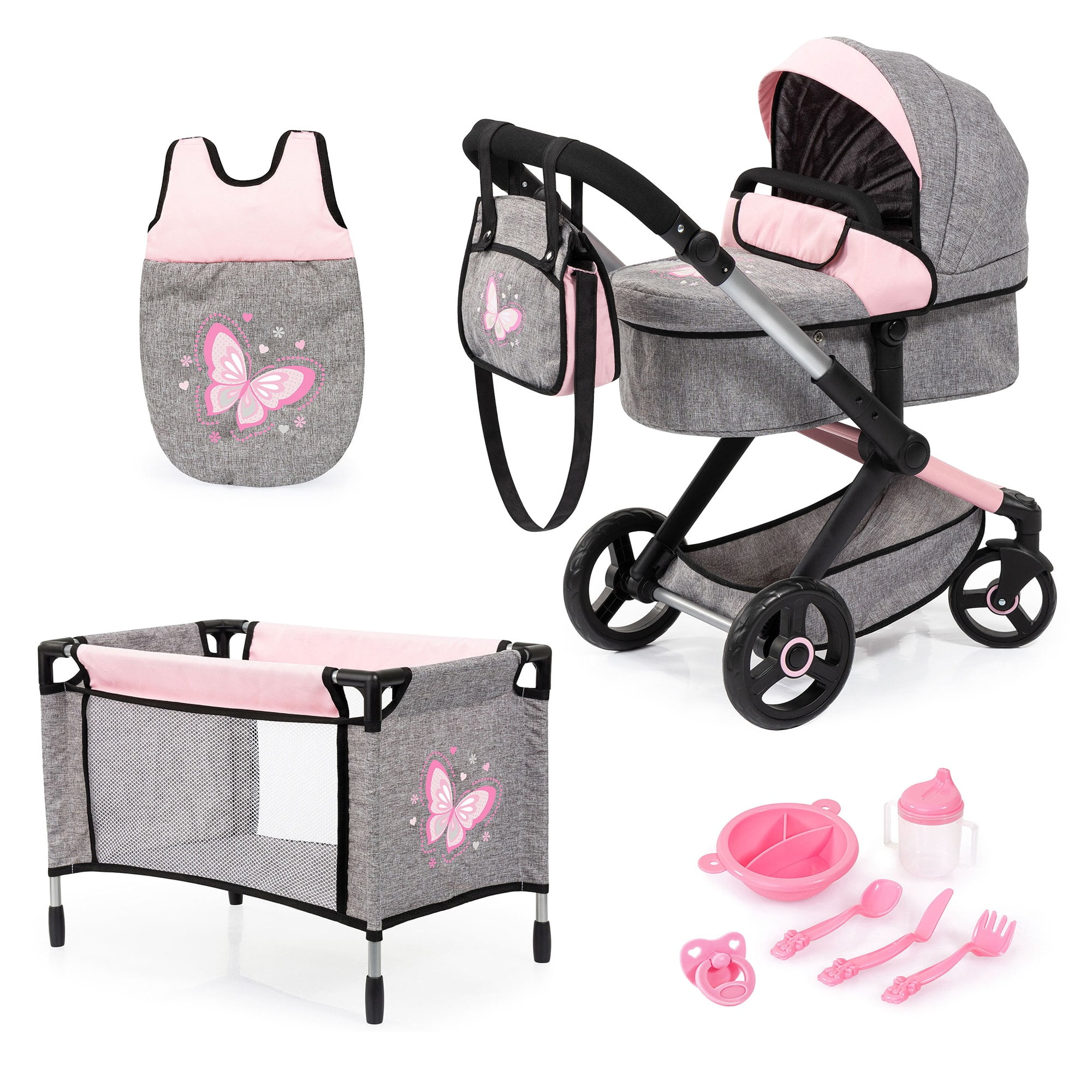 Bayer Design Dolls: Xeo Mega 10 Piece Set - Grey, Pink, Fairy - Pram ...