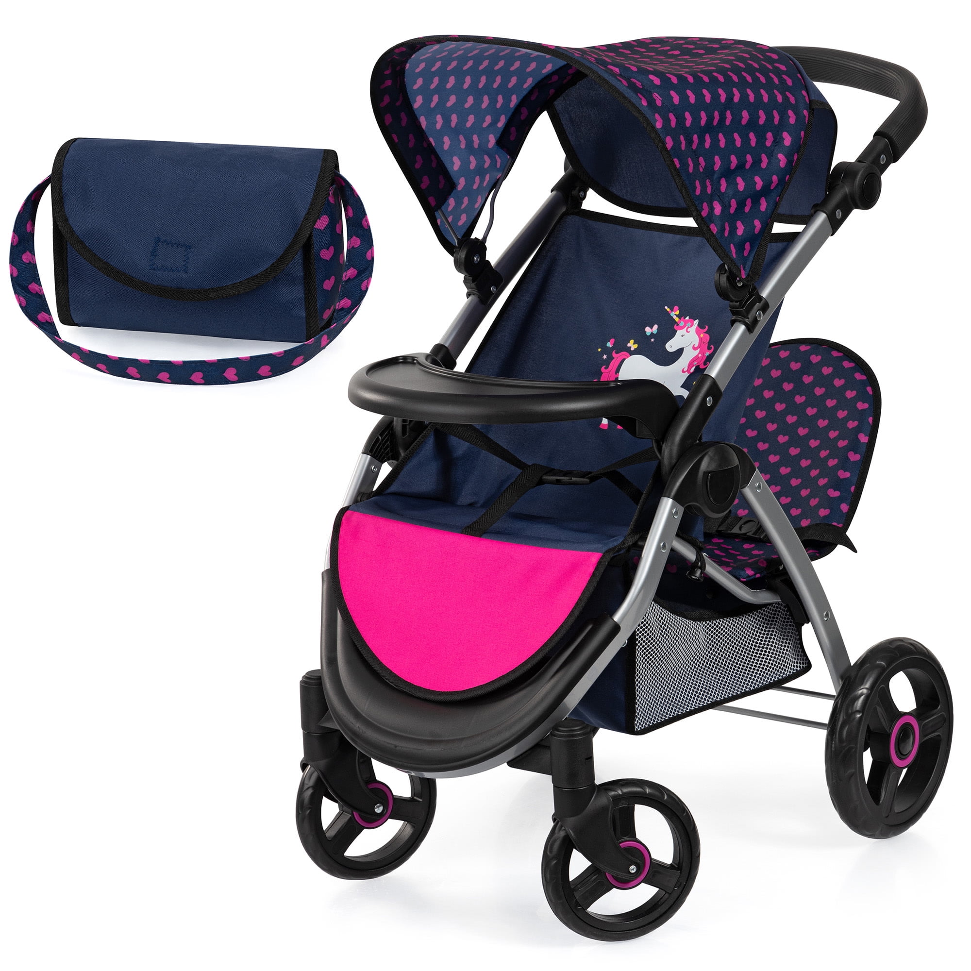 Bayer Design Twin Star Doll Stroller Blue & Hot Pink Unicorn Theme with ...