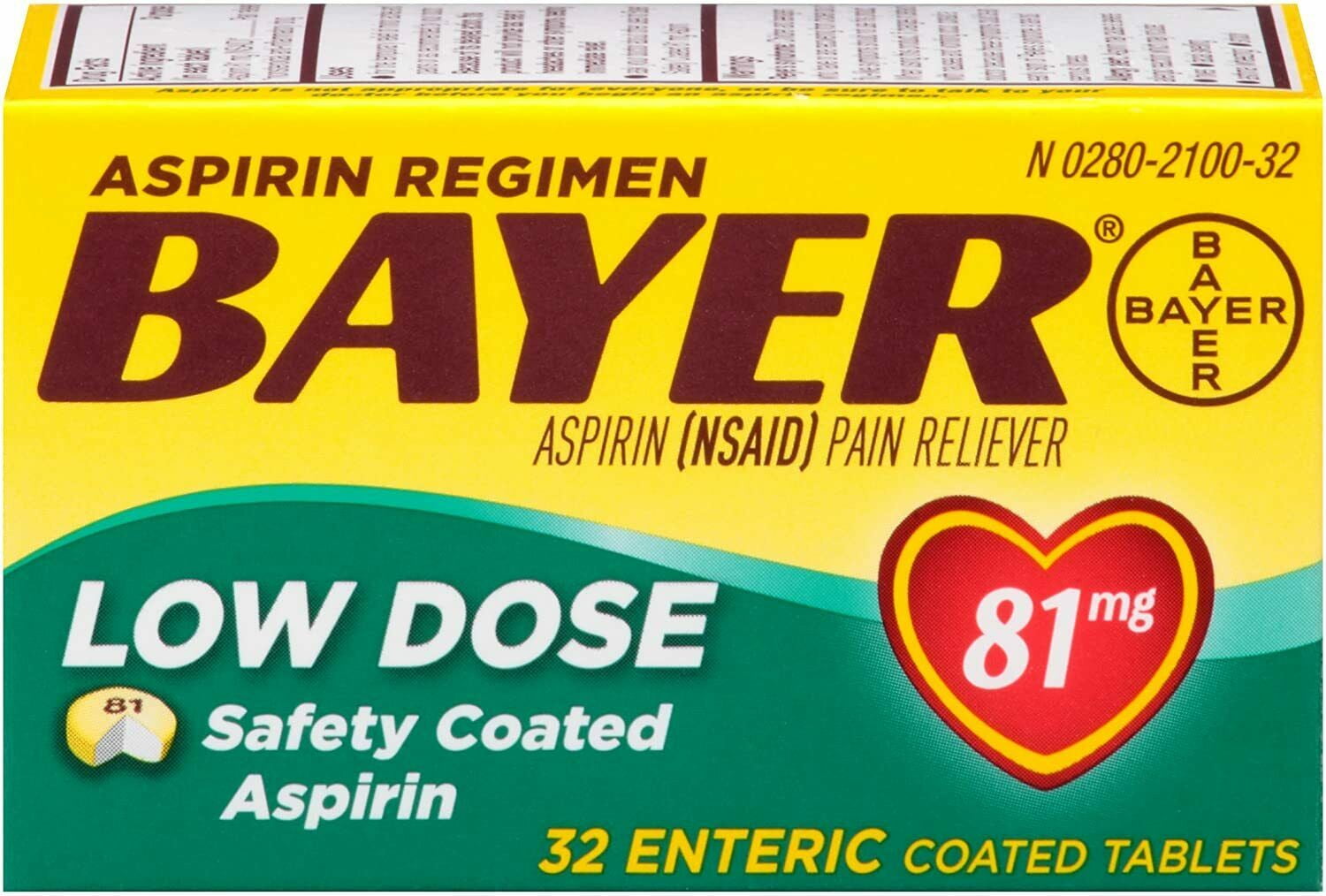 Bayer Low Dose Baby Aspirin 81 mg Tablets, Safety Coated, 32 Count ...