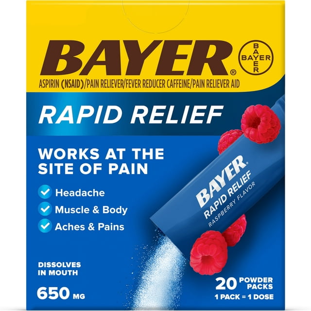 Bayer Rapid Relief Powder Packs with Aspirin & Caffeine, Raspberry ...