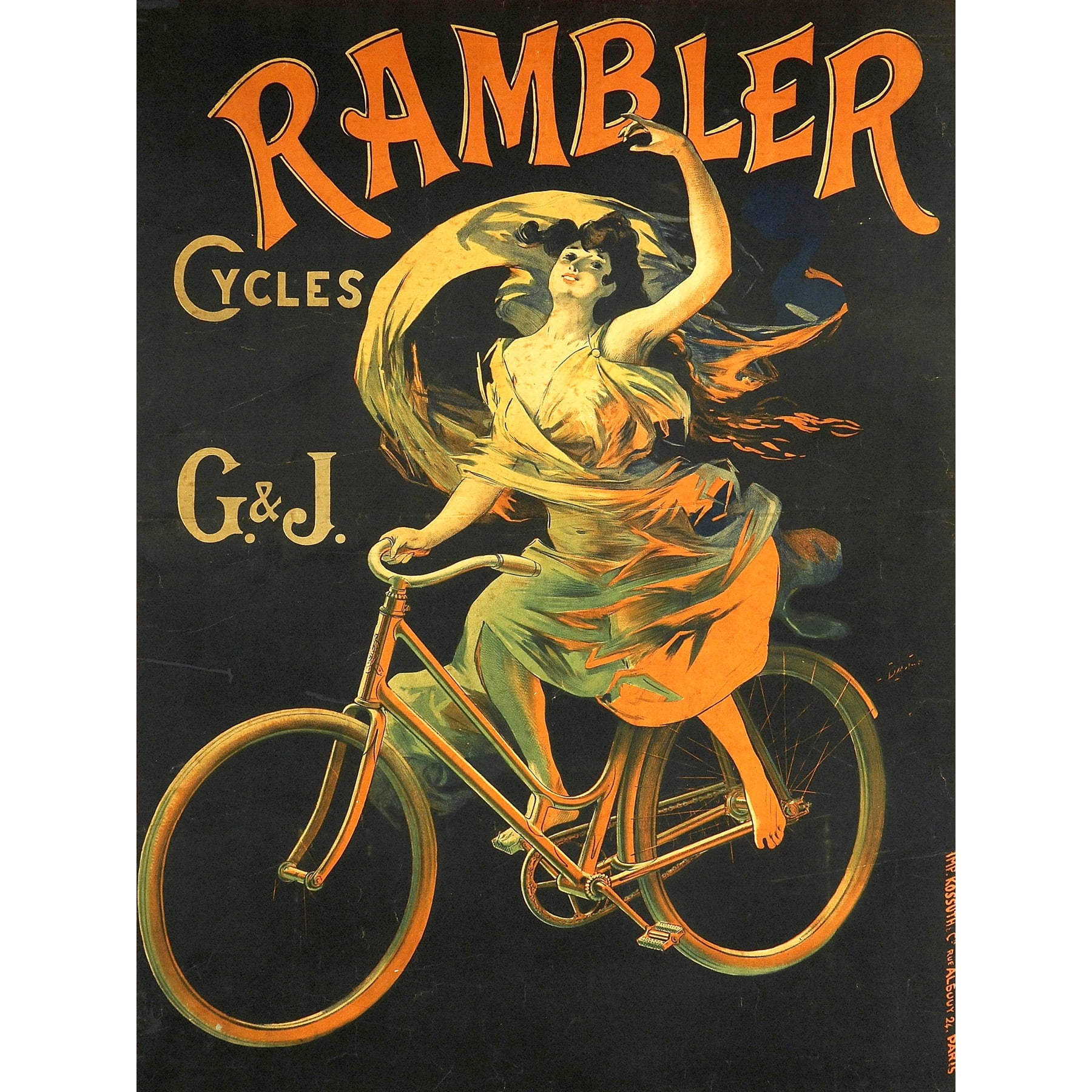 Baylac Rambler Cycles Bike Bicycles Nouveau Advert Extra Large Art ...