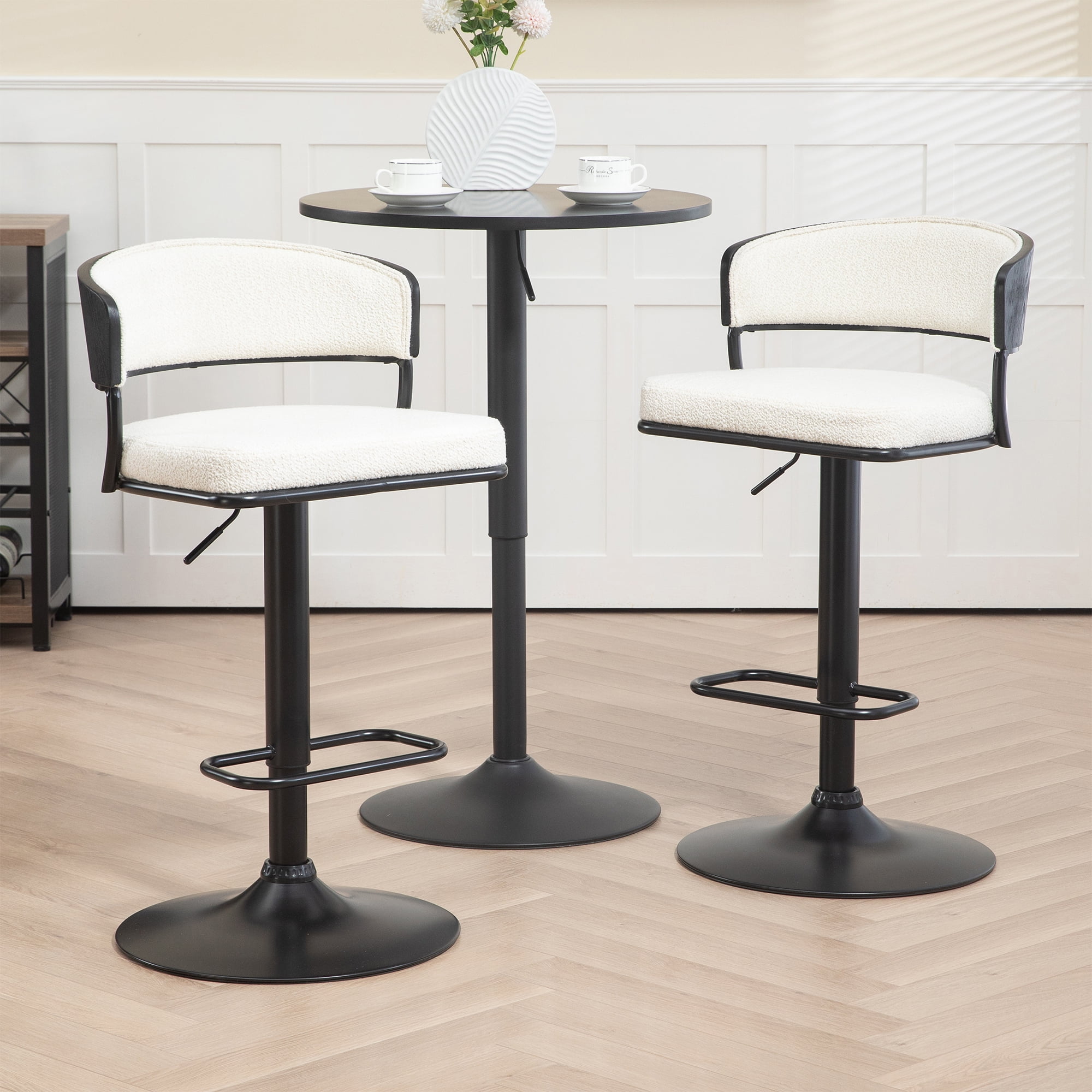 Bayle White Boucle Fabric Adjustable Swivel Bar Stool with Iron ...