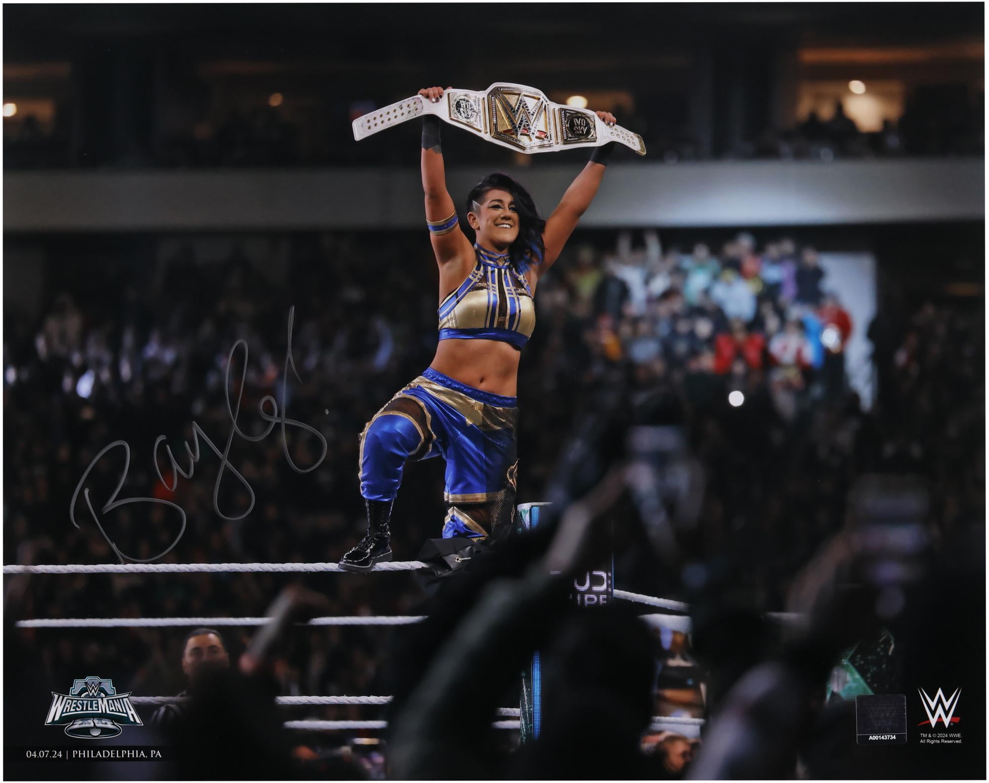 Bayley WWE Autographed 16" x 20" WrestleMania 40 Raising Title ...