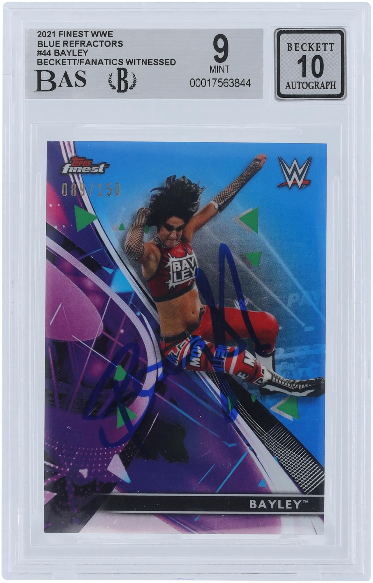 Bayley WWE Autographed 2021 Topps Finest Blue Refractor #44 #/150 ...