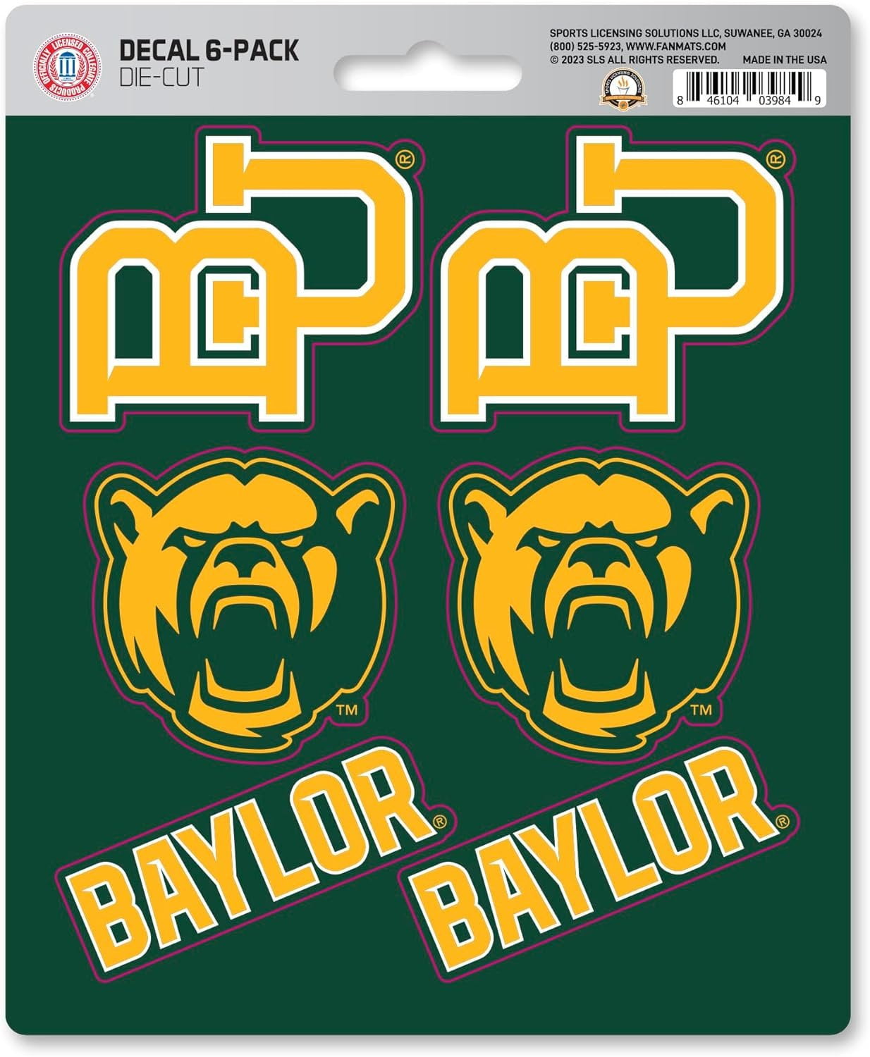 Baylor University Bears 6-Piece Decal Sticker Set, 5x6 Inch Sheet, Gift ...