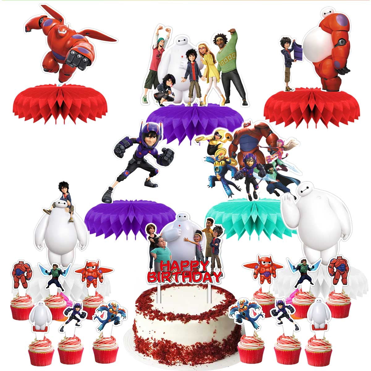 Baymax Bay Max Honeycomb Centerpieces Table Toppers Cake Toppers ...