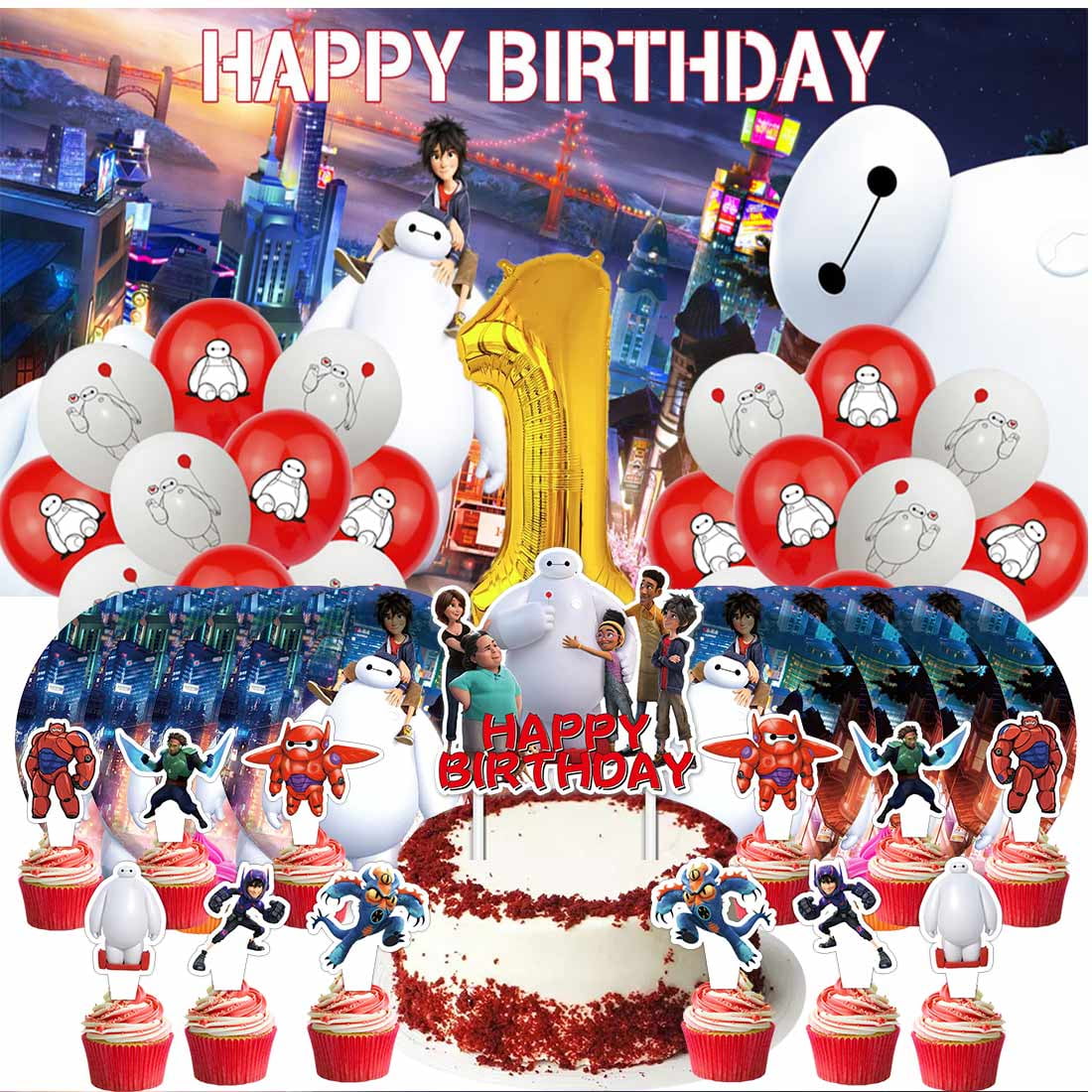 Baymax Big Hero Balloons Party Supplies 1st Decor Tableware Birthday Cake Topper Decorations ...