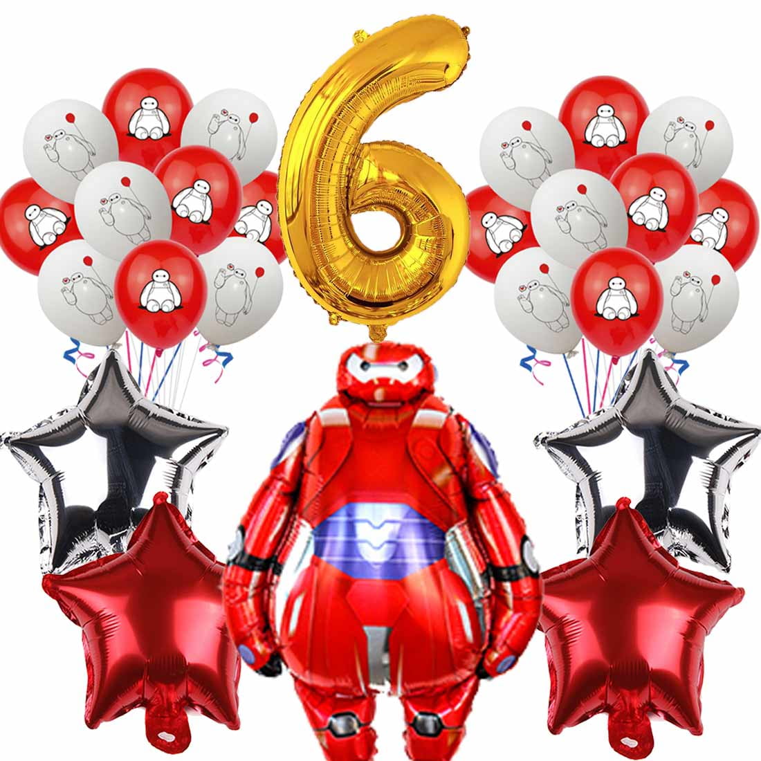 Baymax Big Hero Balloons Party Supplies 6th Big Number Decorations Decor Kit Birthday - Walmart.com