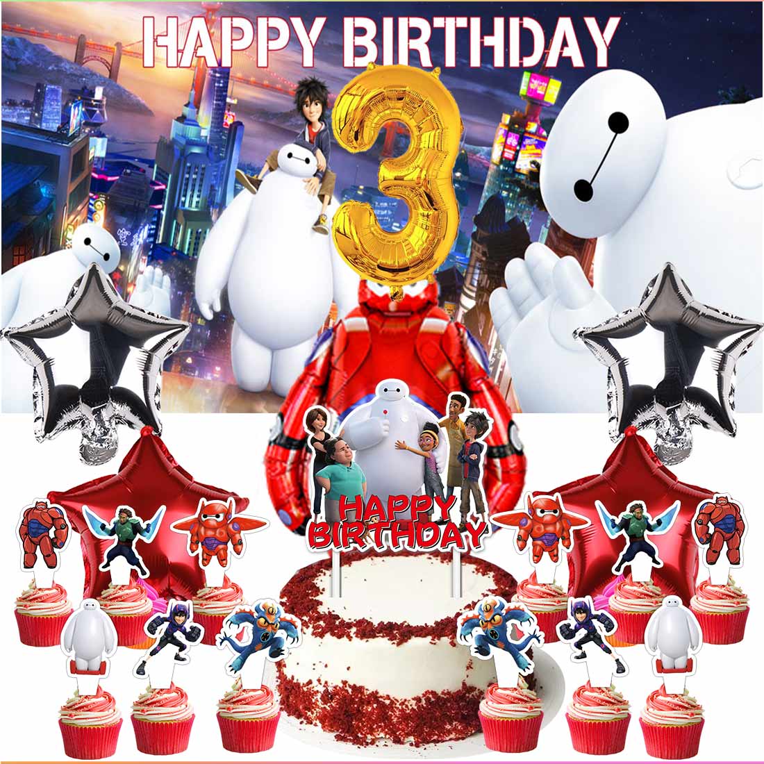 Baymax Big Hero Party Supplies Decor 3rd Kit Balloons Birthday Cake ...