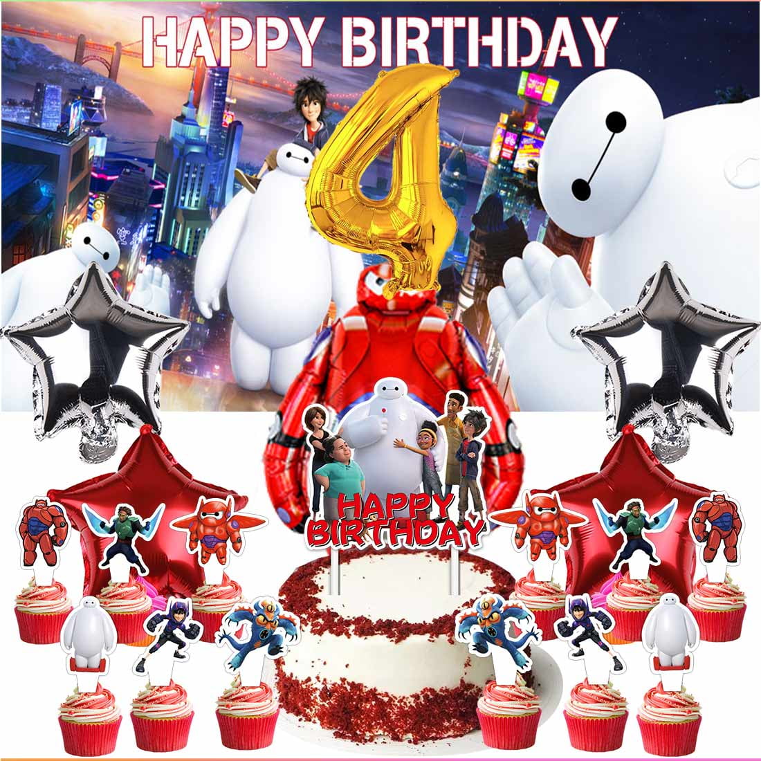 Baymax Big Hero Party Supplies Decor 4th Kit Balloons Birthday Cake ...