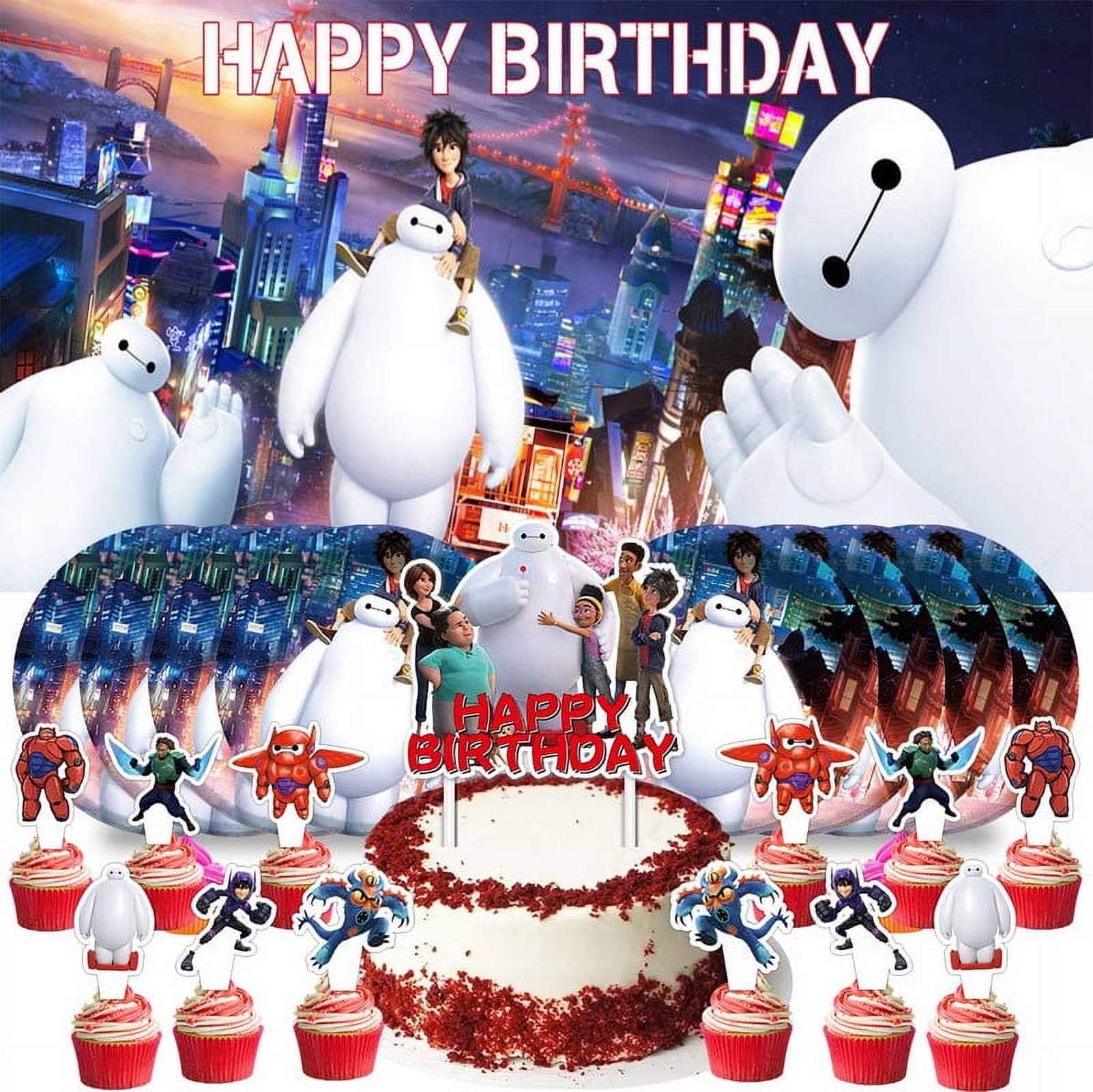 Baymax BigHero Party Supplies Set Decor Movie Decorations Banner Plates ...
