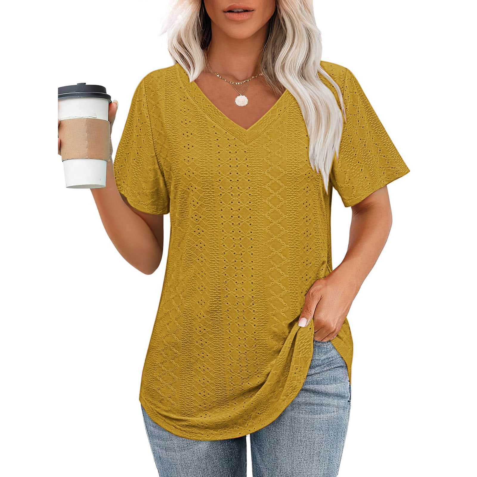 Baysbule Women's V-Neck Casual Short Sleeve Pullover Top Lightweight ...