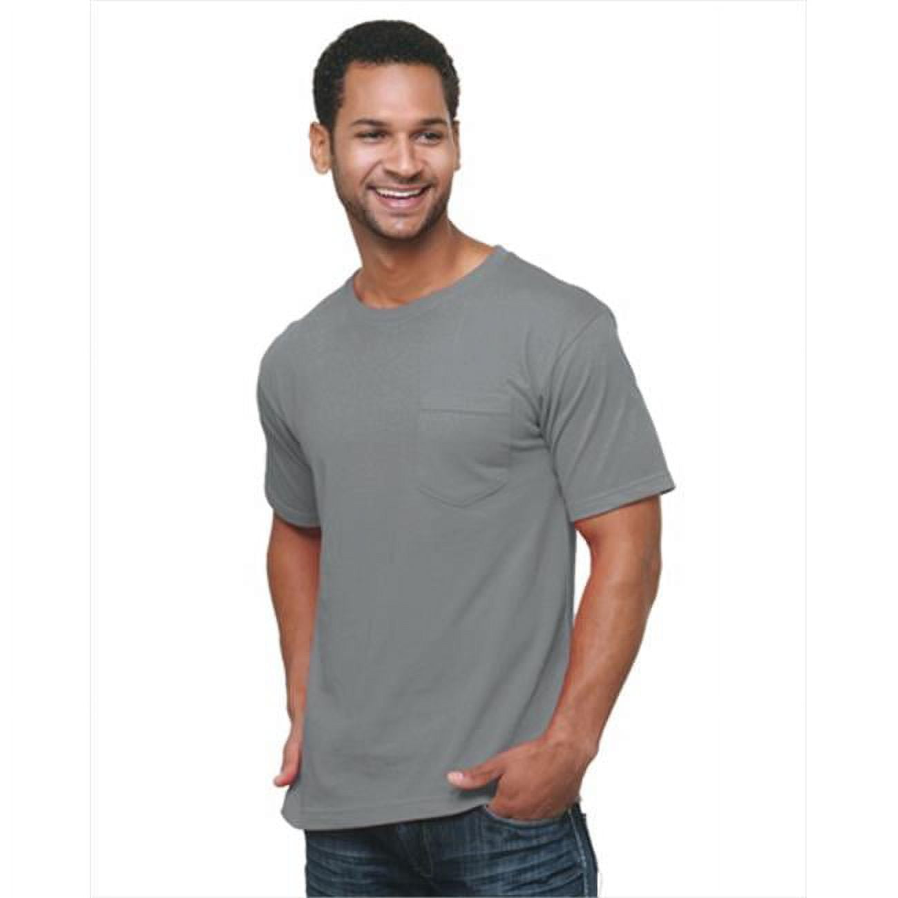 Bayside 5070 Adult 5.4 Oz. Pocket Tee, Dark Ash - Large - Walmart.com