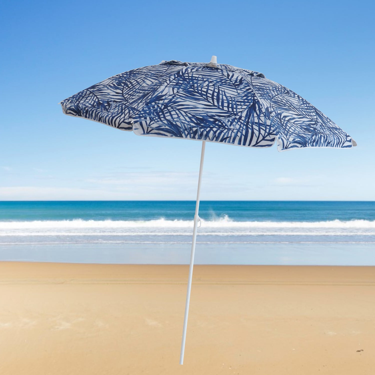 Bayside21 6.5ft Beach Umbrella, Blue Palm CA2104 Design, UV50+ Sun ...