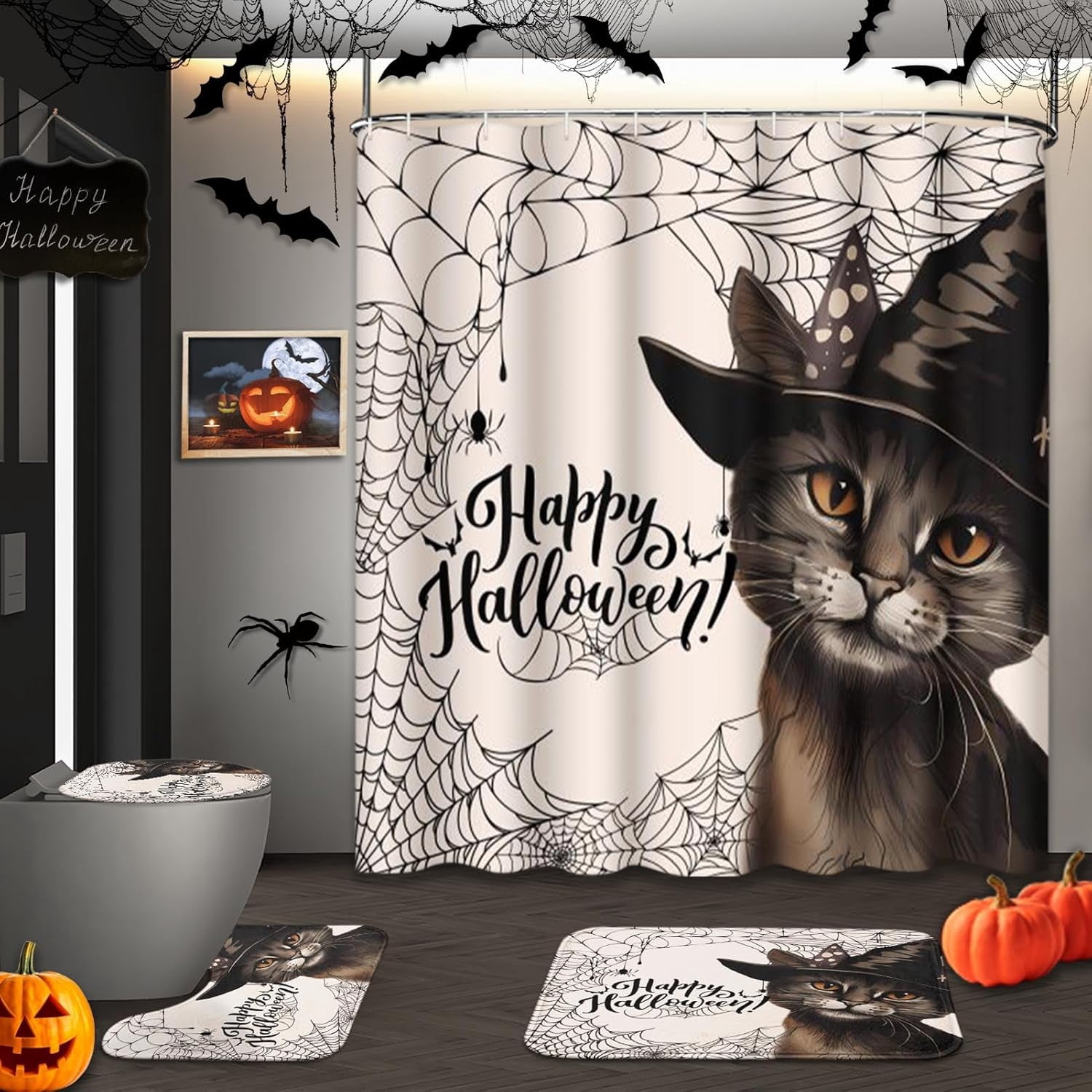 Bayson Autumn Leaf Pumpkin 4PC Shower Curtain Set with Rugs Orange ...