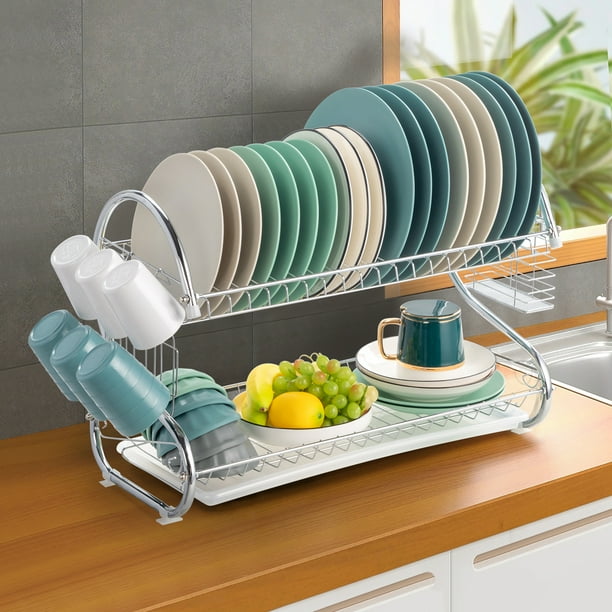 BaytoCare 2-Tier Kitchen Dish Rack Cup Drying Rack Drainer Bowl Rack ...