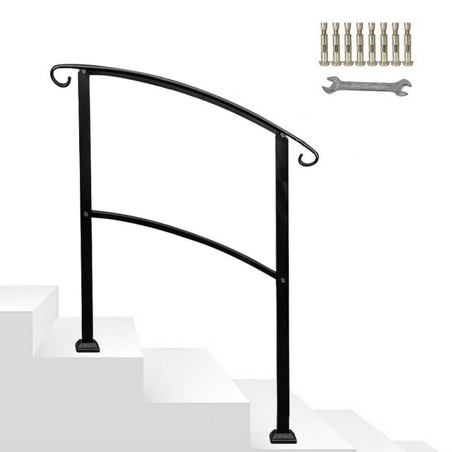 BaytoCare Outdoor 3-Step Adjustable Black Wrought Iron Handrail for ...