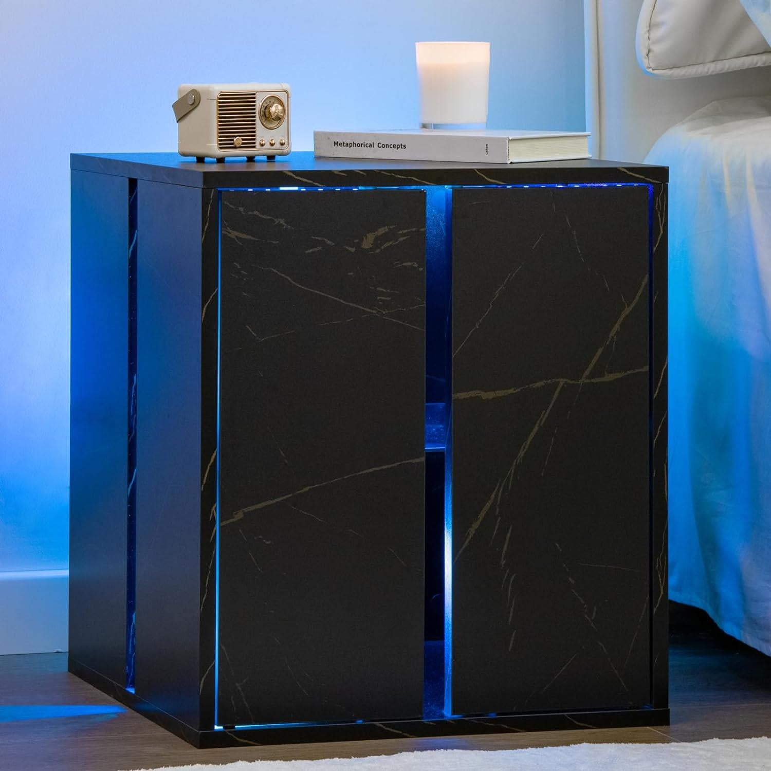 BaytoCare Bedside Tables with LED Farmhouse, Nightstand Tables with ...