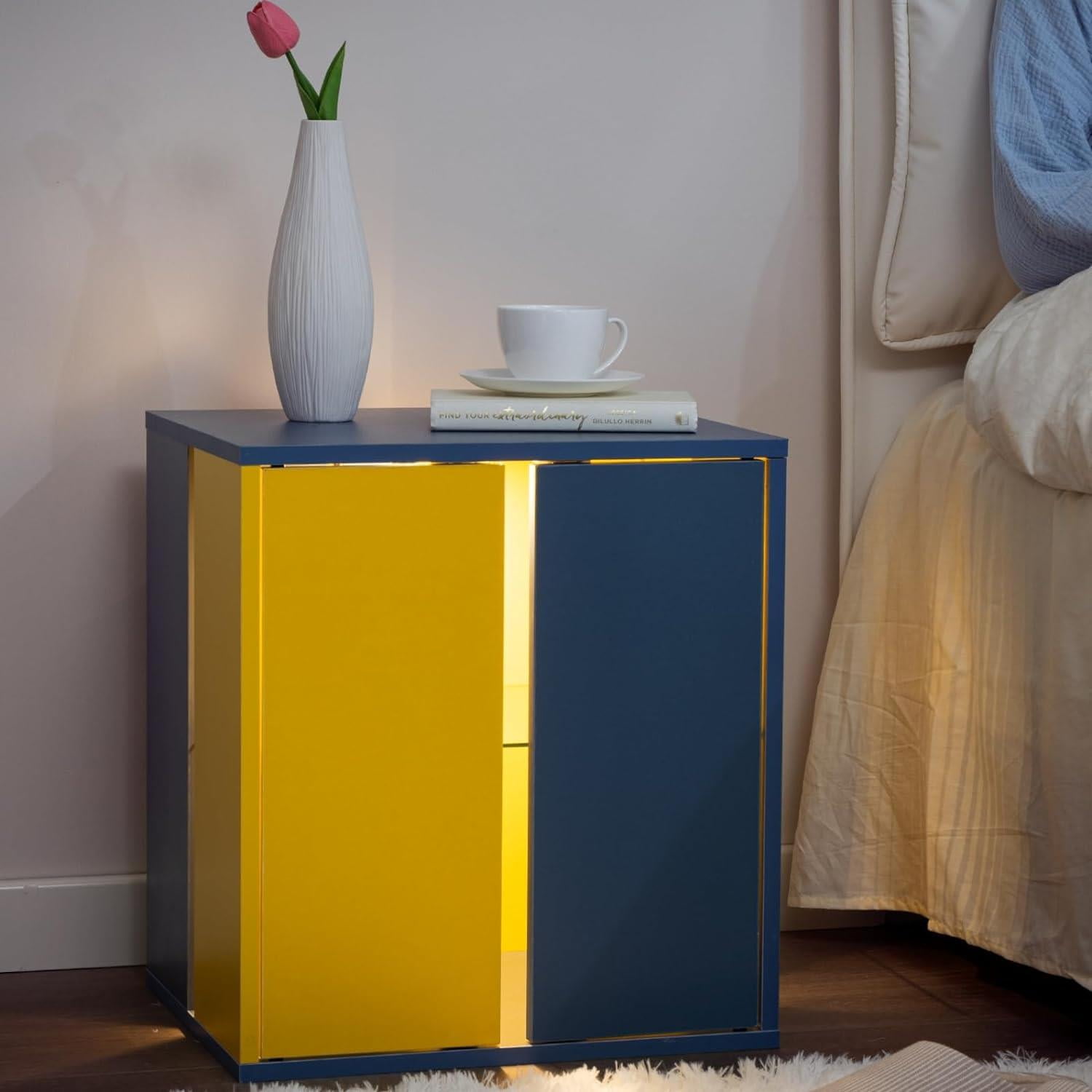 BaytoCare Bedside Tables with LED Farmhouse, Nightstand Tables with ...