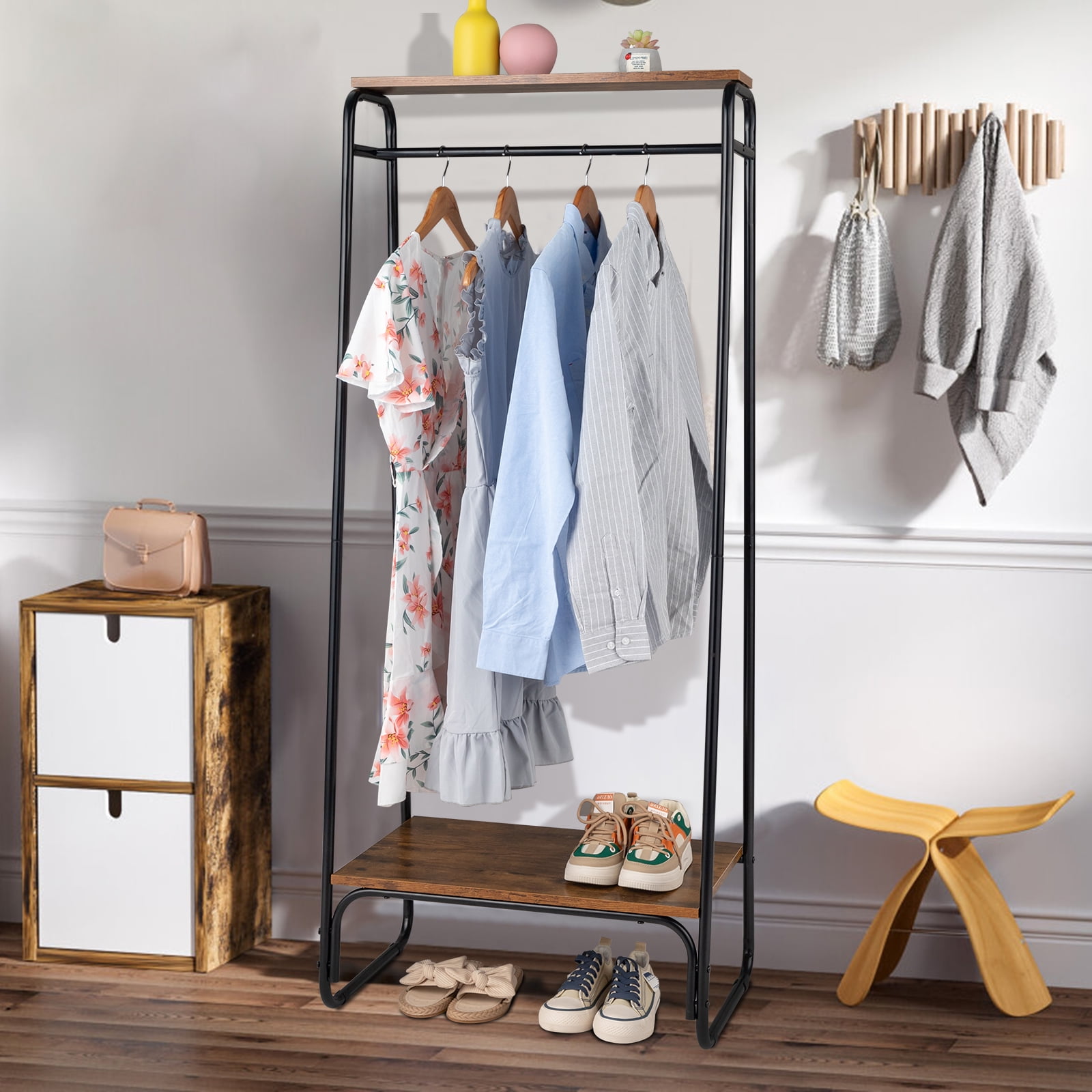 BaytoCare Clothing Rack Garment Rack Portable with 2-Tier Storage ...