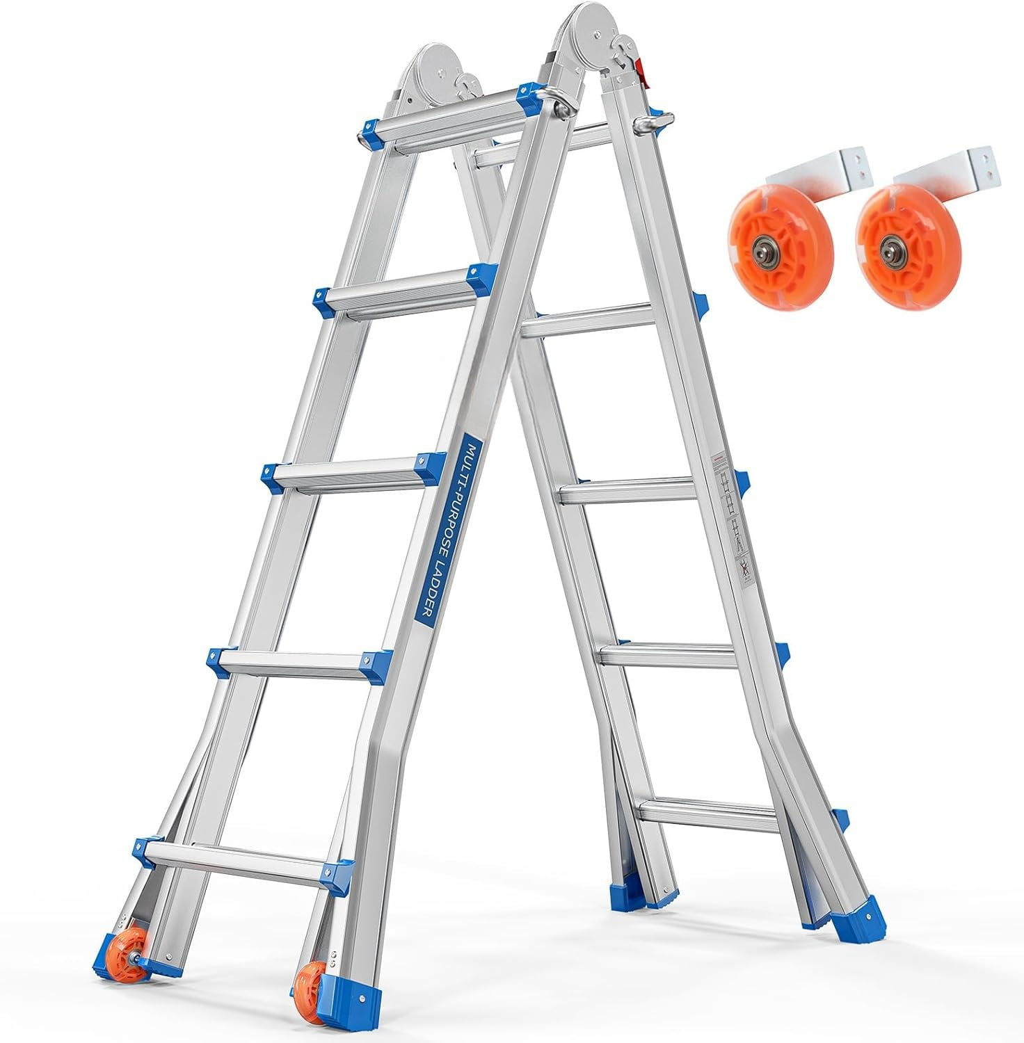BaytoCare Extension Ladder with Wheels, 19ft Reach Height A Frame 5 ...