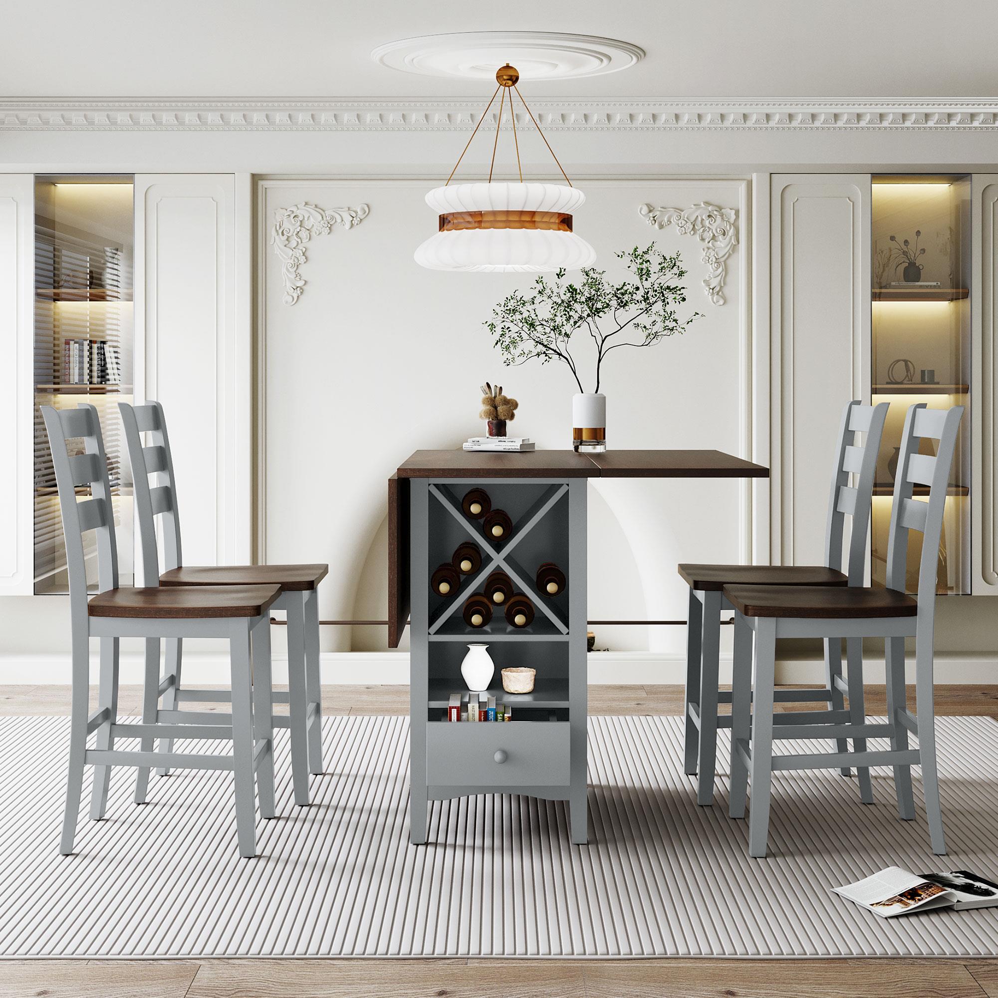 BaytoCare Farmhouse Wood Counter Height 5-Piece Dining Table Set with ...