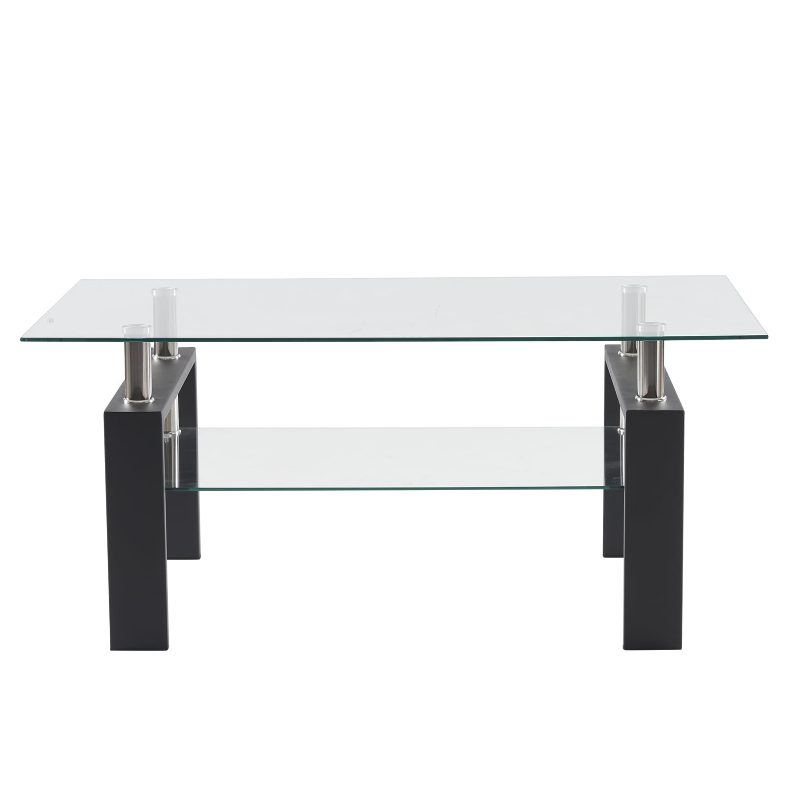 BaytoCare Glass Double Tiers Coffee Table, Rectangular Tea Table ...