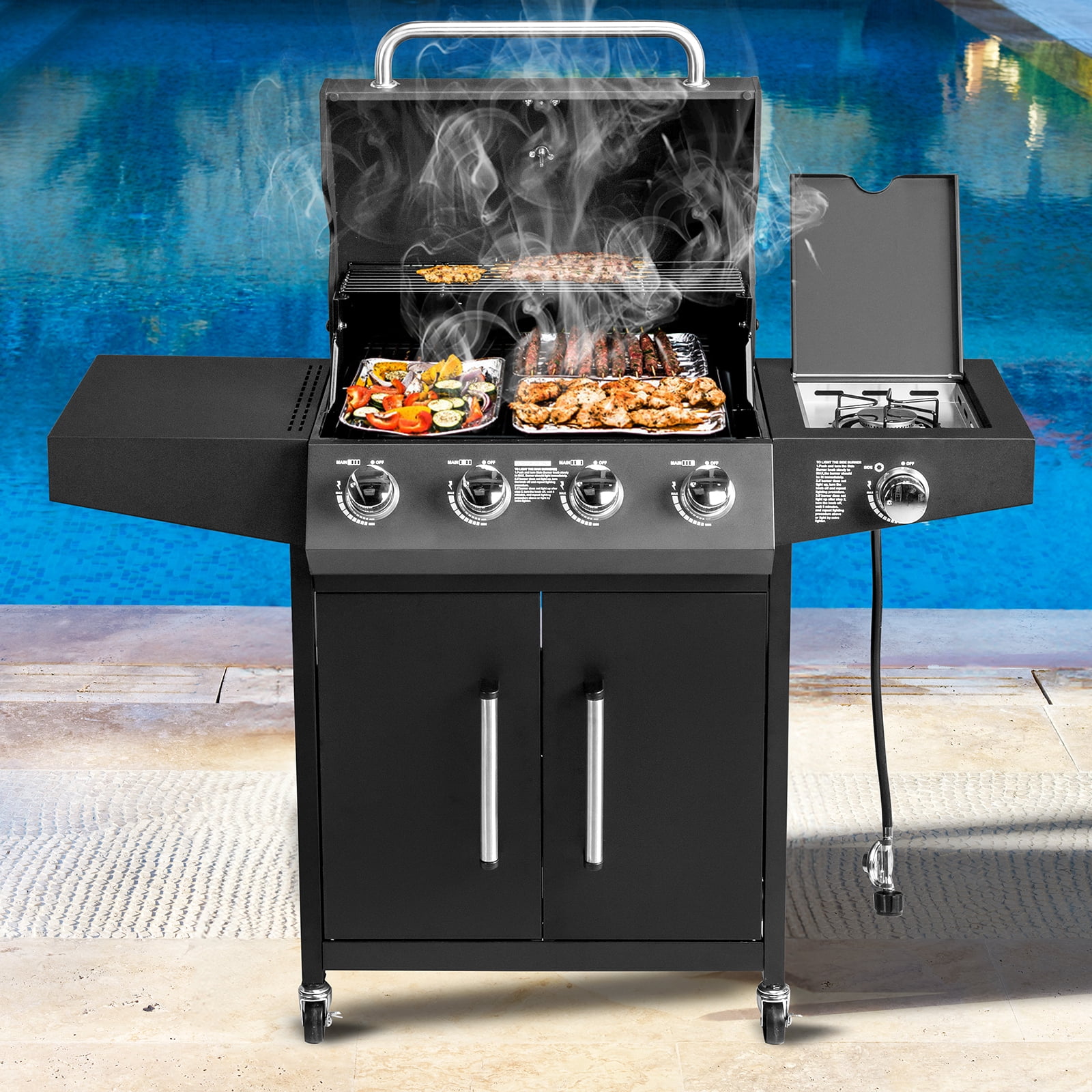 BaytoCare Grill Propane Gas Grill with Side Burner 58000 BTU Propane Grill for Outdoor BBQ ...