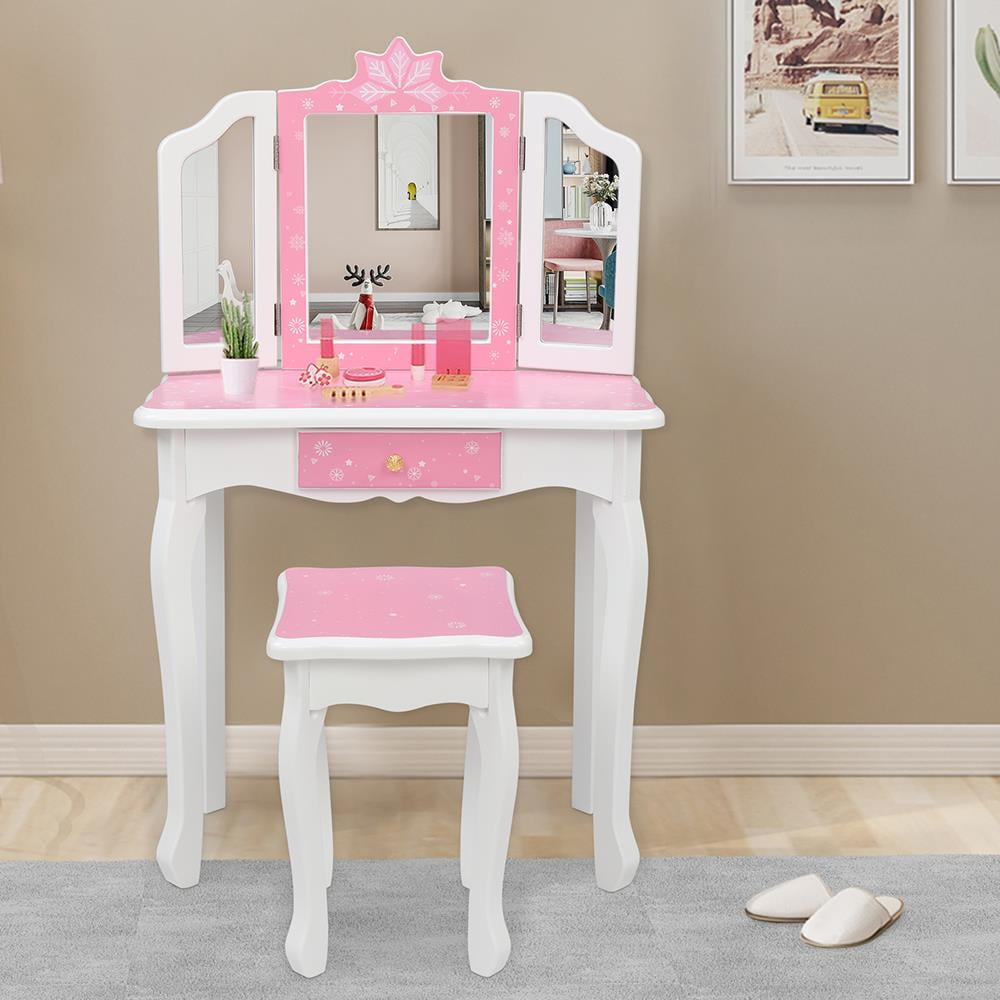 Free Shipping! BaytoCare Kids Vanity Table Wooden Dressing Table with ...
