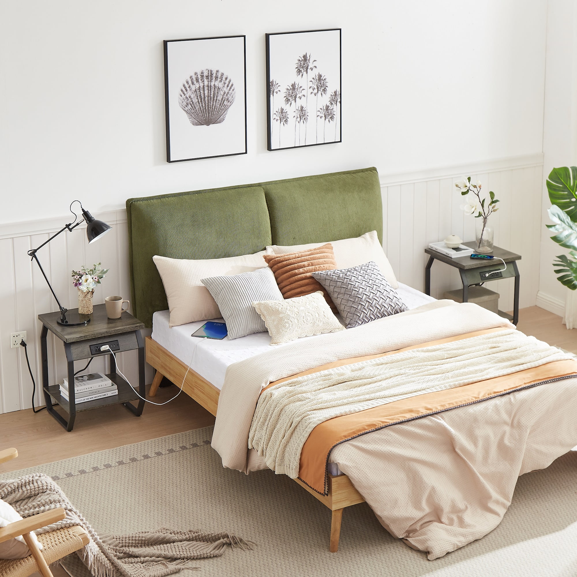 BaytoCare Side Table with Charging Station, Bedside Tables with 2 End ...