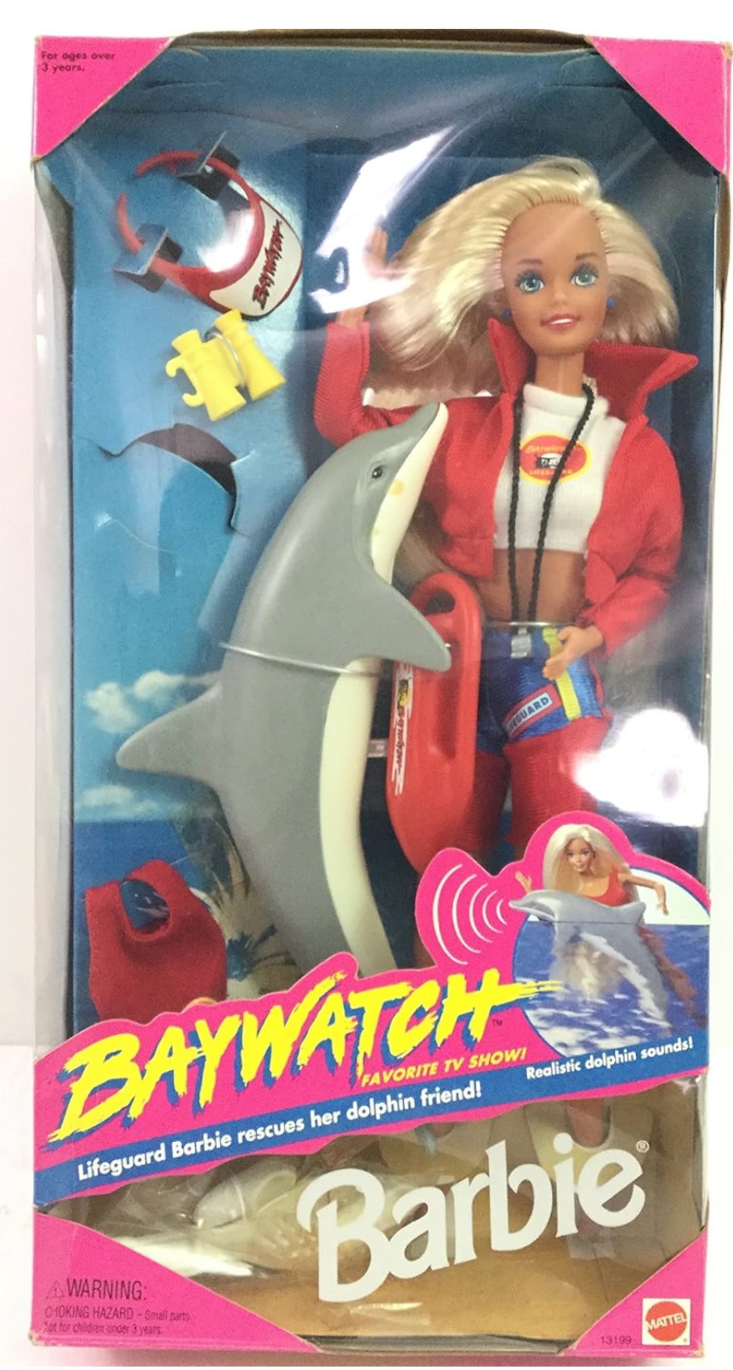 Beach Lifeguard Barbie Doll with Swim Suit, Dolphin & Accessories ...