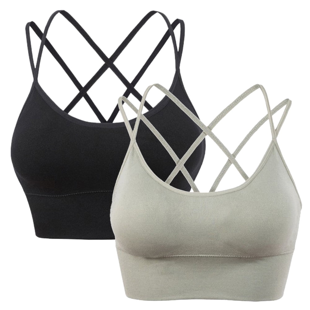 Baywell 2 Pack Womens Padded Sports Bra Cross Back Bra Workout Strappy ...