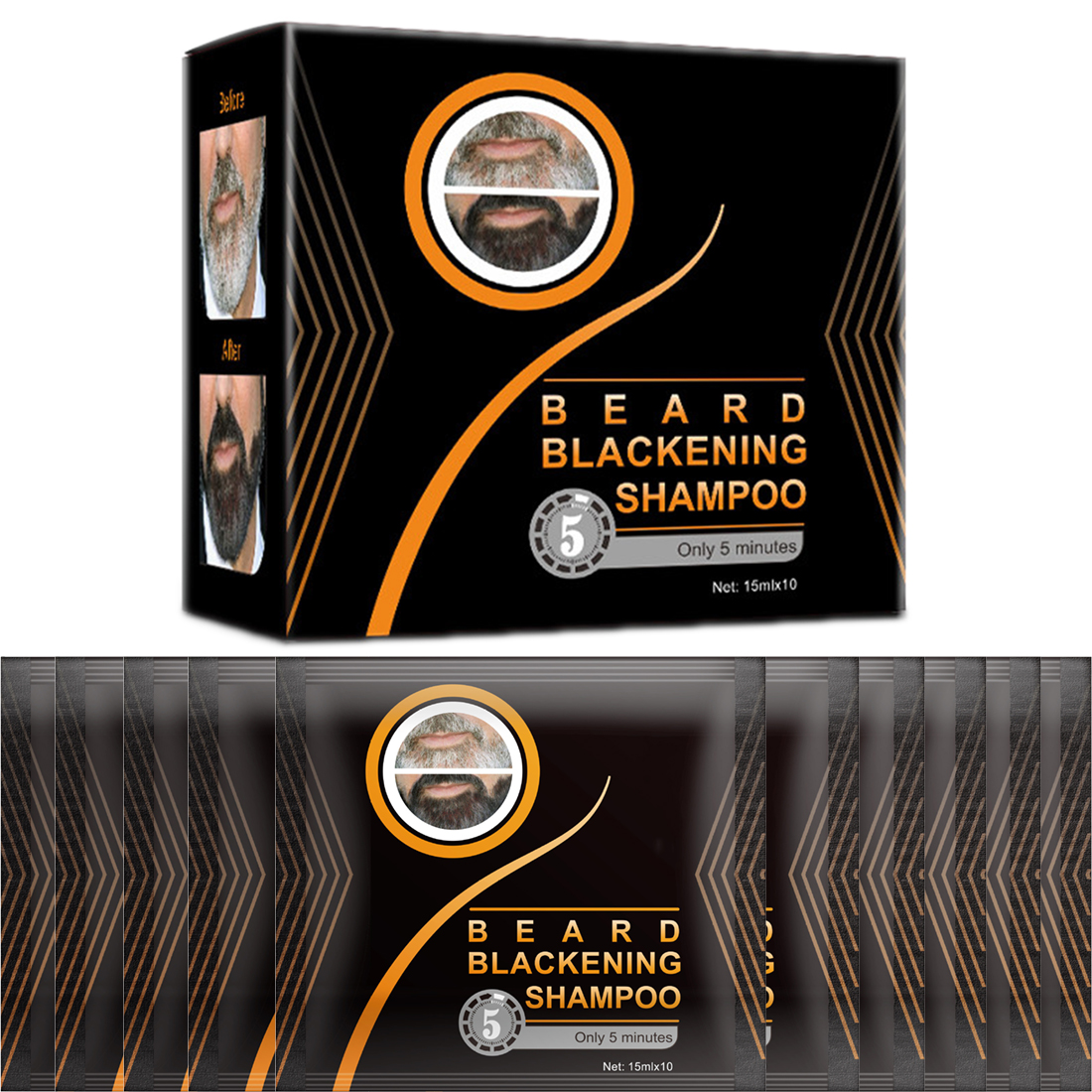 Baywell 5 Pcs/10 Pcs Black Beard Dye Shampoo, Beard Blackening Shampoo ...