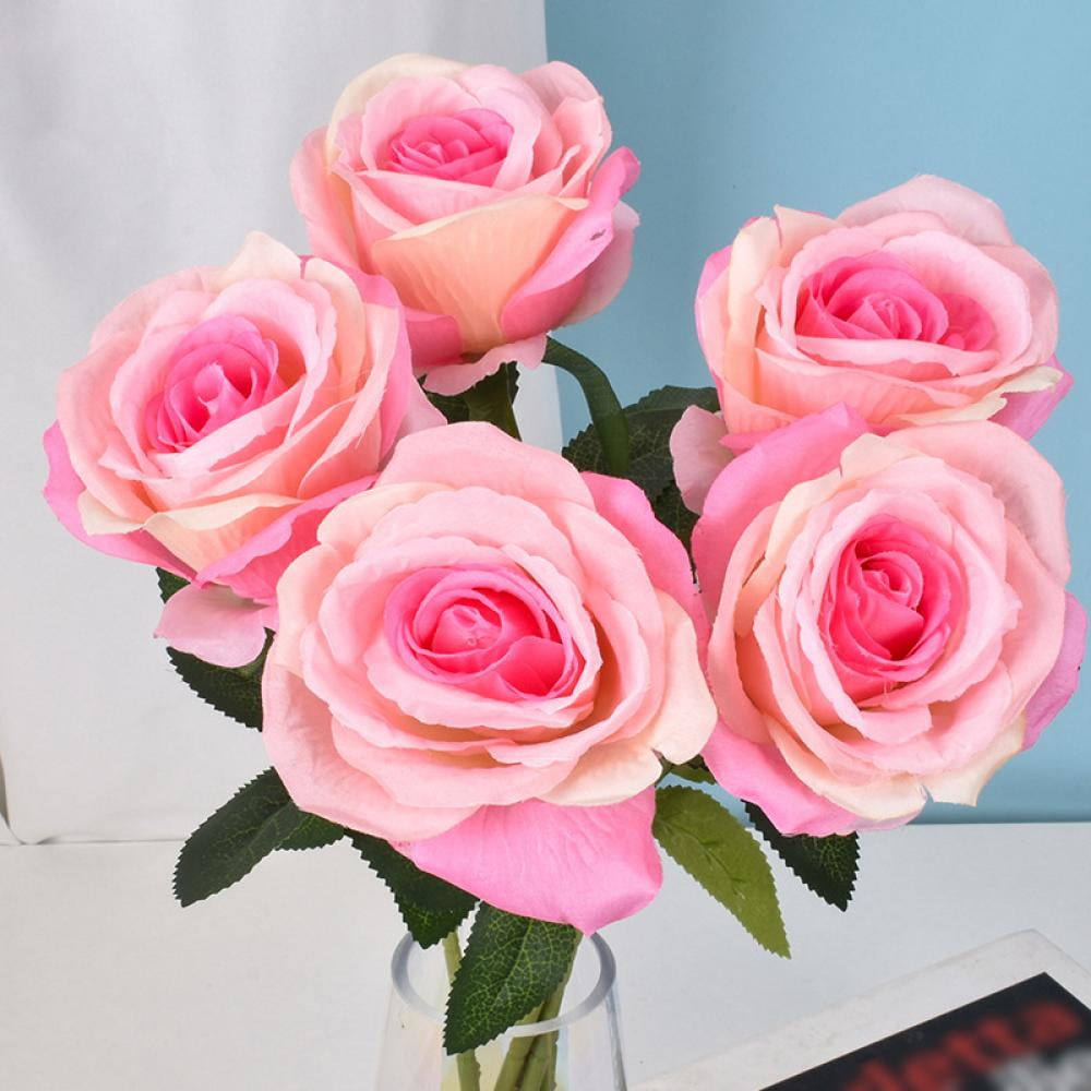 Baywell 5PCS Artificial Rose Flowers, Silk Roses with Stems Real Look ...