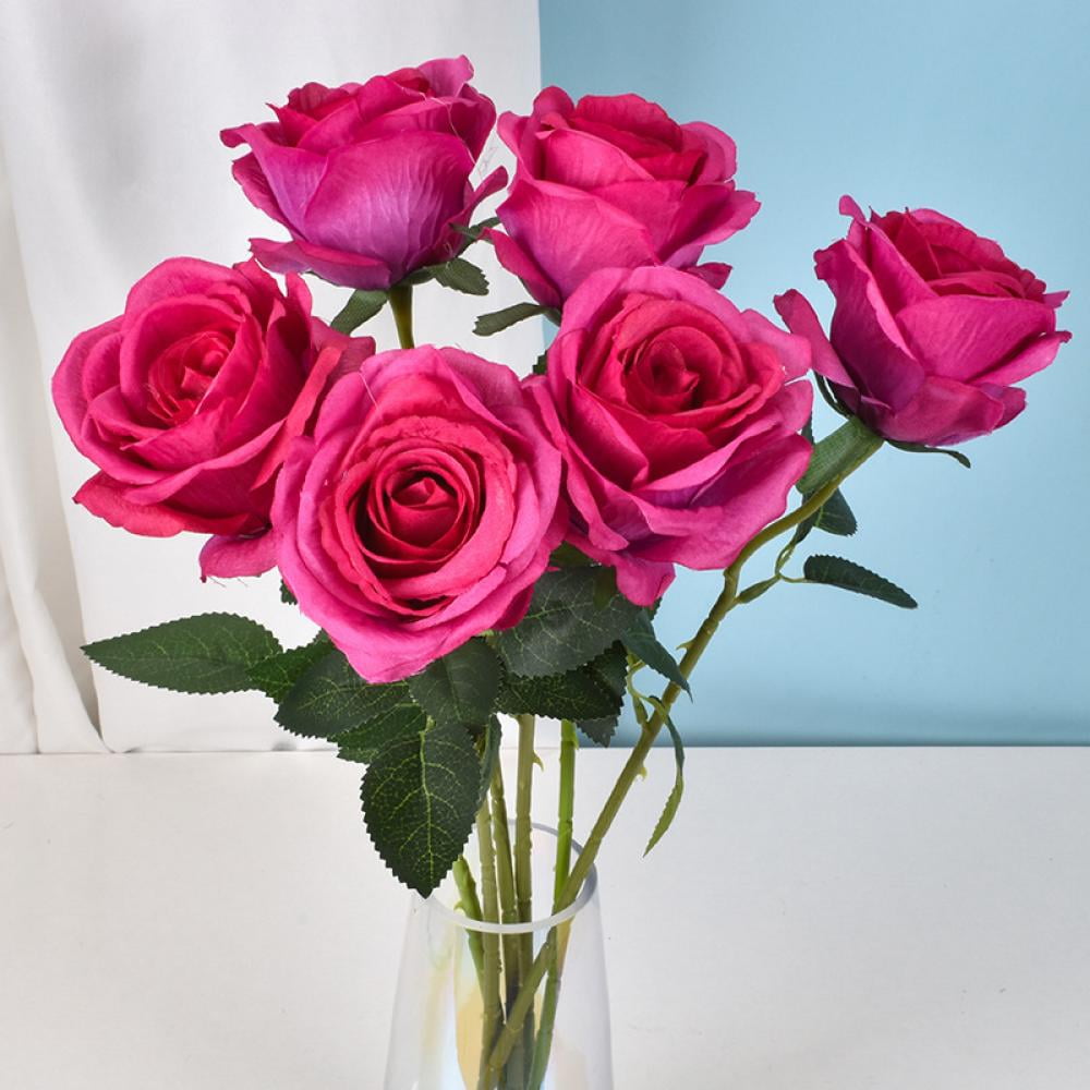 Baywell 6PCS Artificial Rose Flowers, Silk Roses with Stems Real Look ...
