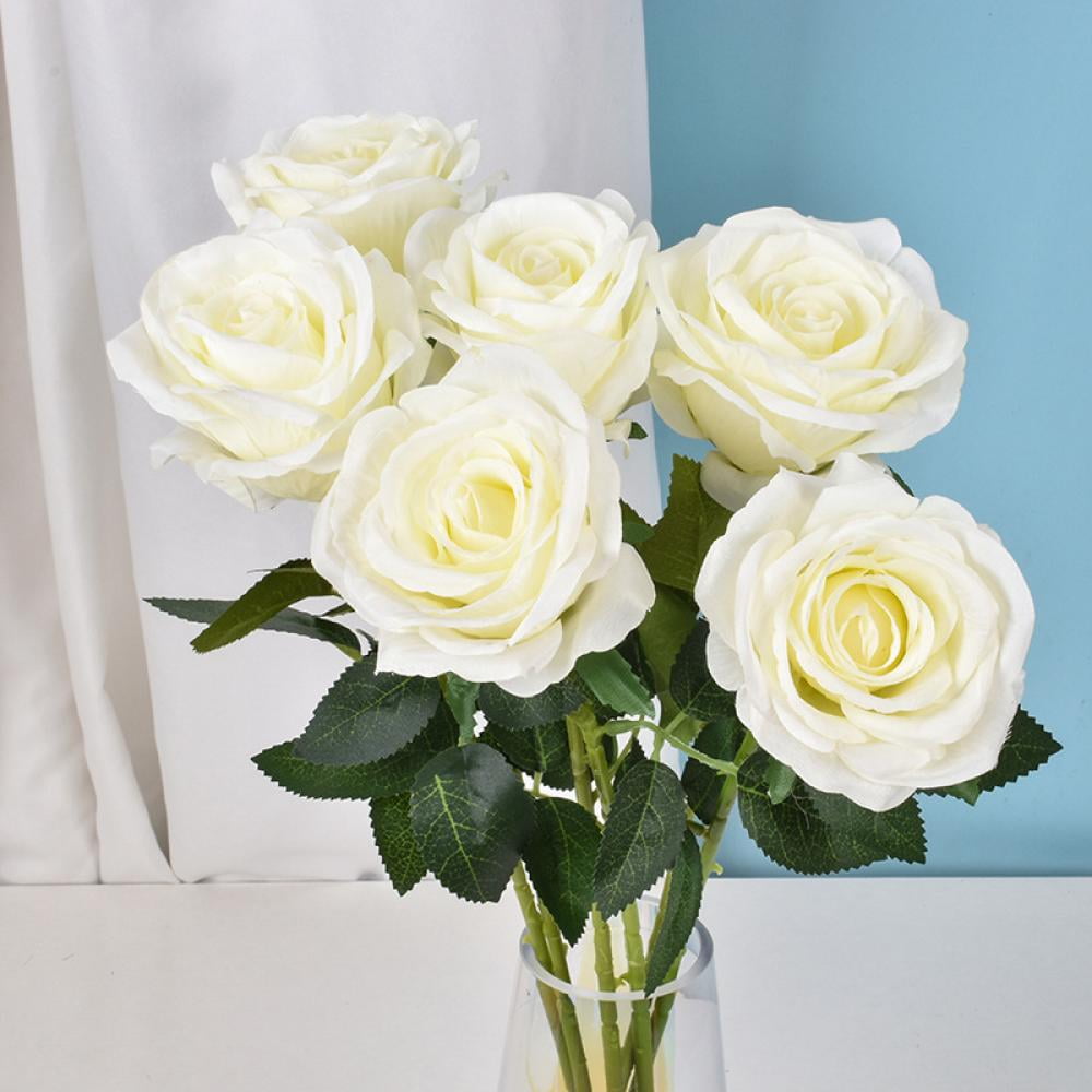 Baywell 6PCS Artificial Rose Flowers, Silk Roses with Stems Real Look ...