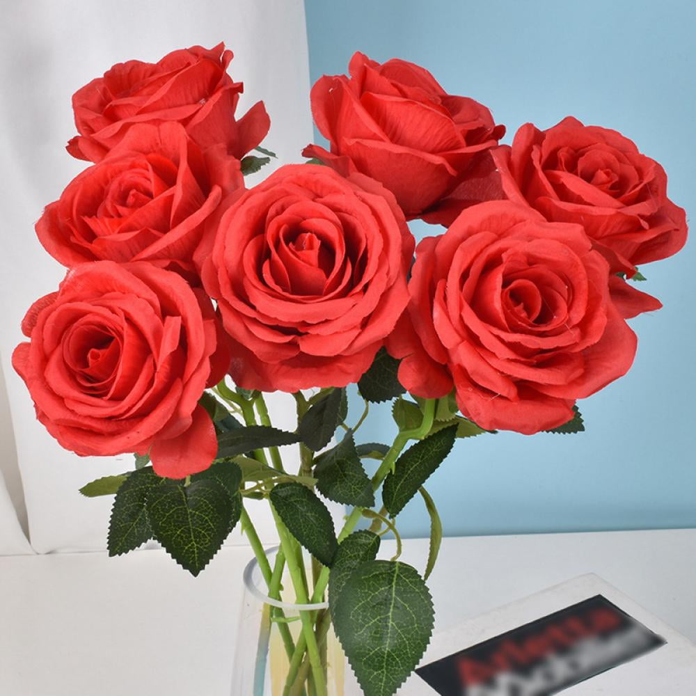 Baywell 7PCS Artificial Rose Flowers, Silk Roses with Stems Real Look ...