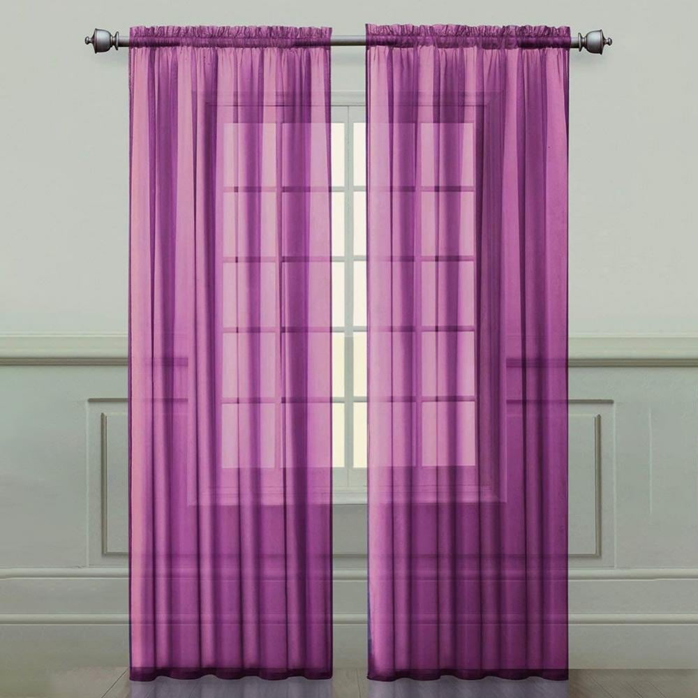 Baywell Dark Purple Semi Sheer Curtains 78 Inches Long for Living Room ...