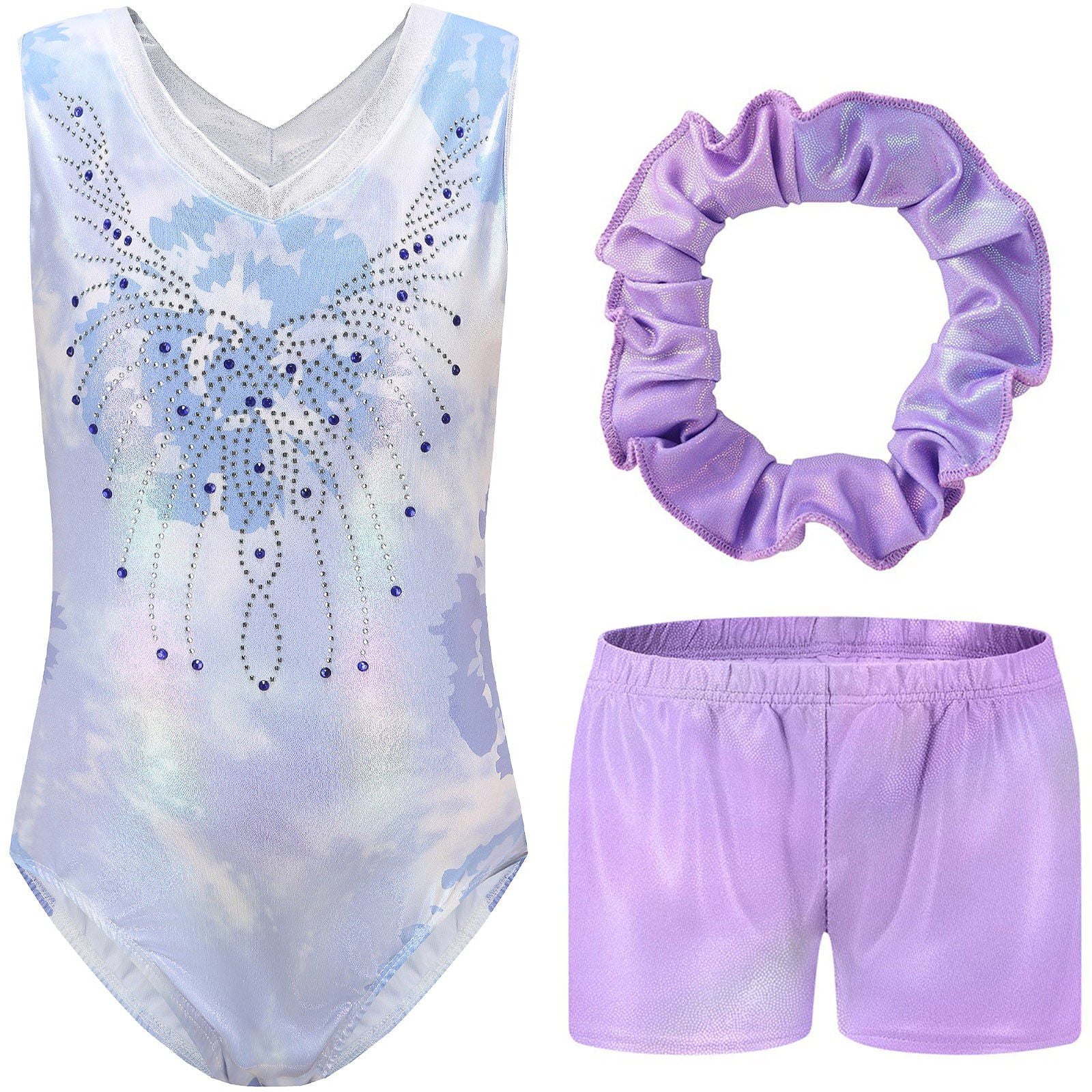 Baywell Girls Gymnastics Leotards With Matching Shorts Sparkly Ballet ...