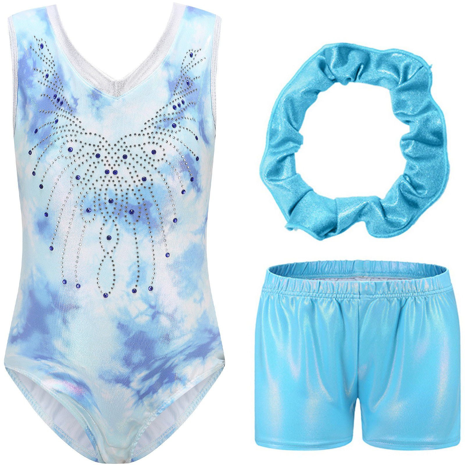 Baywell Girls Gymnastics Leotards With Matching Shorts Sparkly Ballet ...