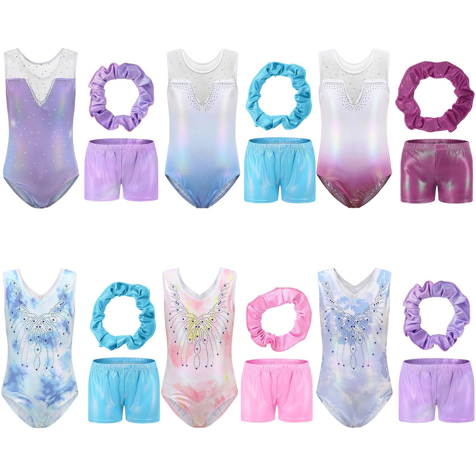 Baywell Girls Gymnastics Leotards With Matching Shorts Sparkly Ballet ...