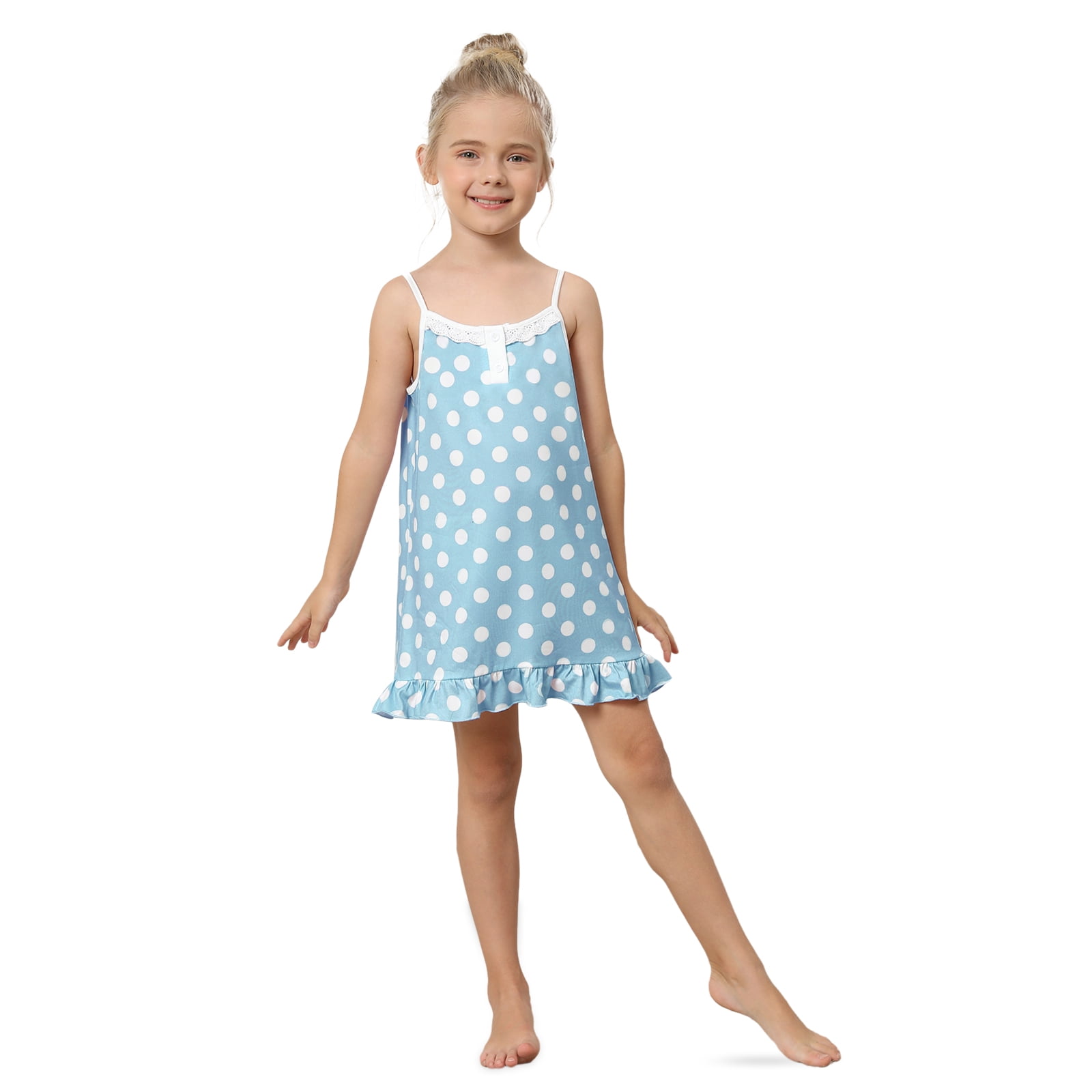 Baywell Girls Sleeveless Polka Dots Nightgown Sleepwear Adjustable ...