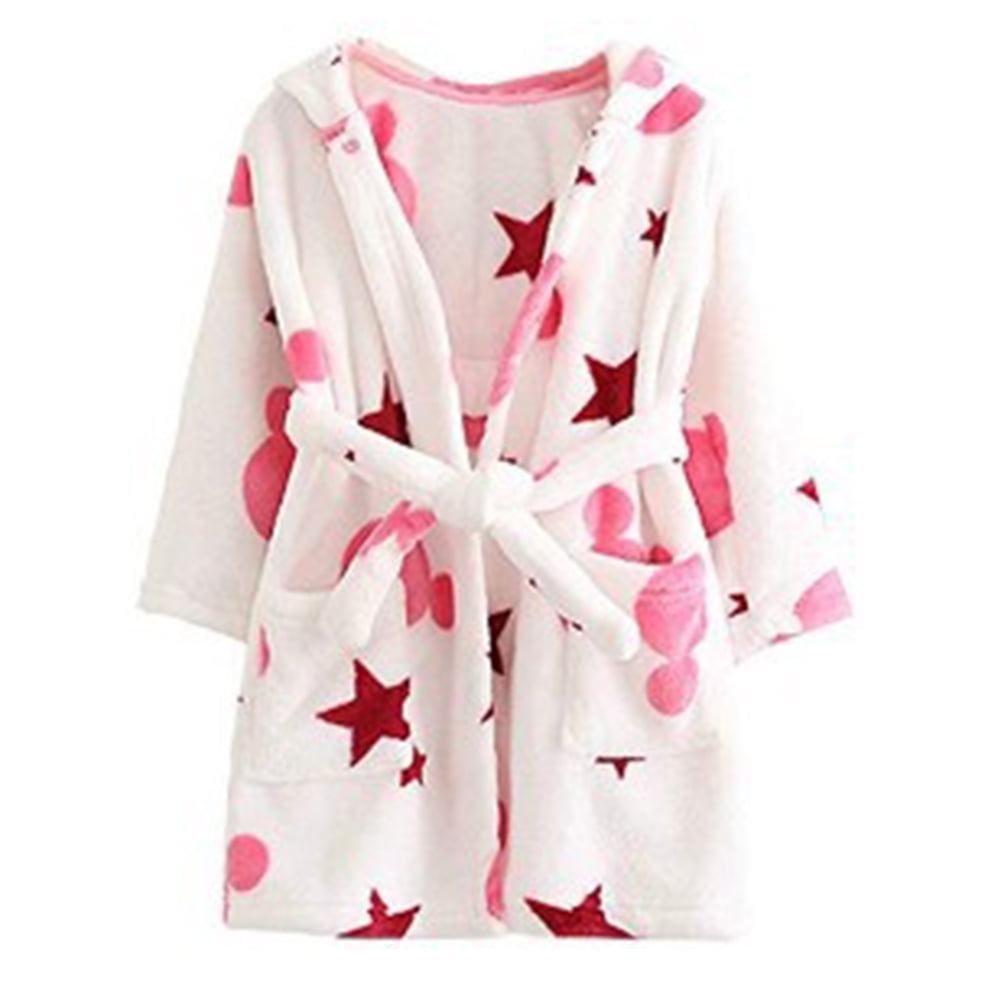 Baywell Kids Robe Boys Girls Cartoon Pattern Hooded Fleece Bathrobe ...